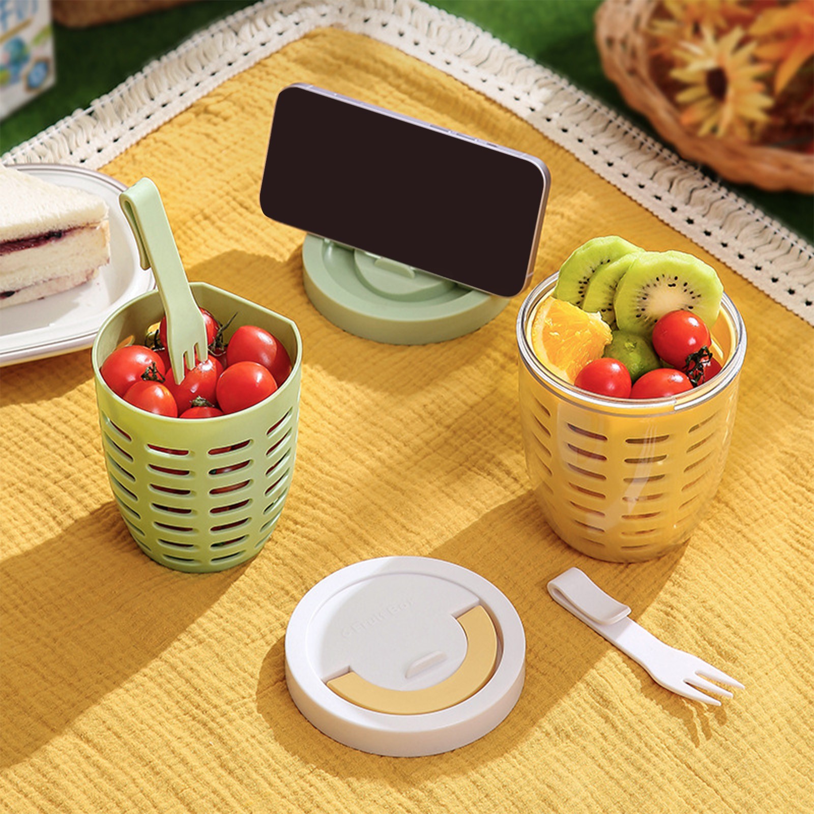 Under 10, Double Fruit Box Drainage Fresh Box, Portable Takeout Round ...