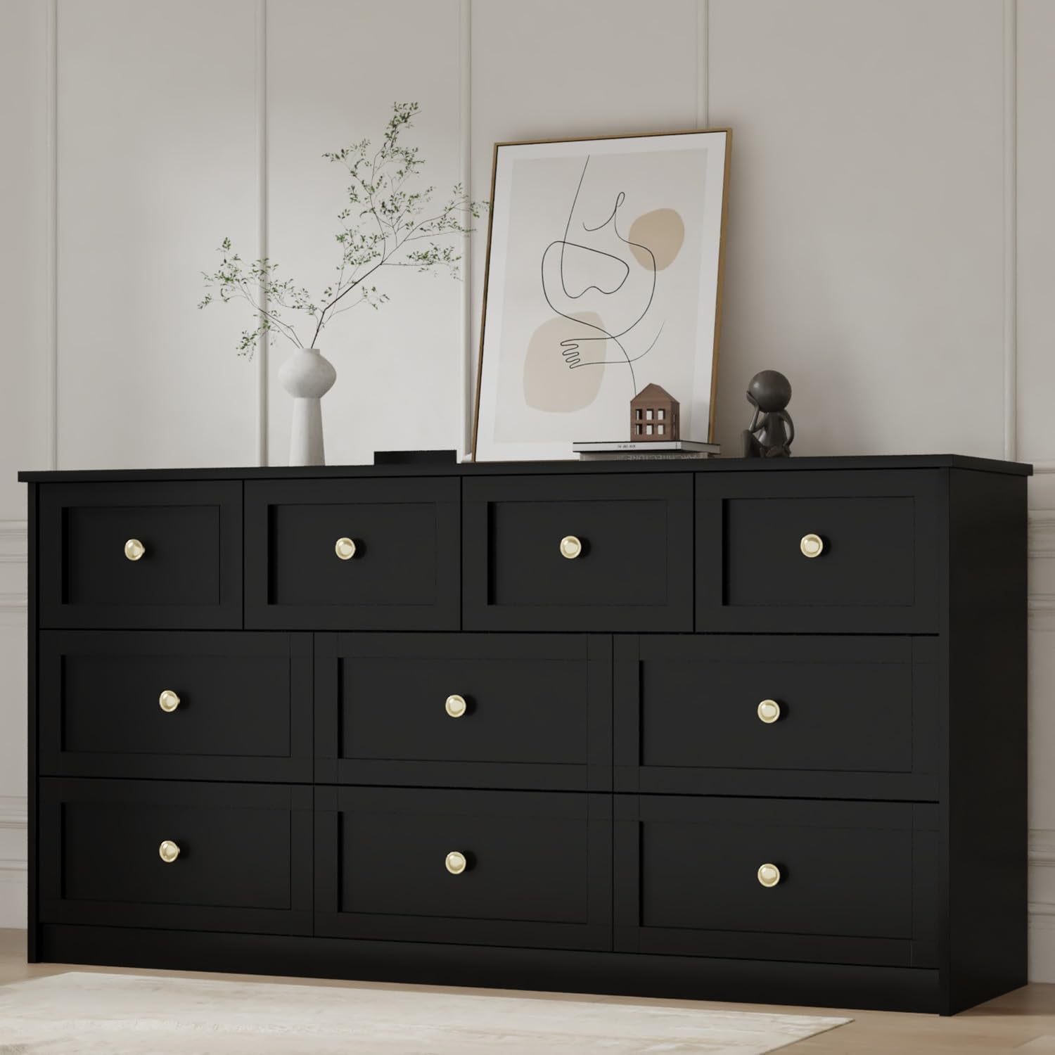 10 Drawer Double Dresser for Bedroom, 59.1" Wide Black Dressers ...