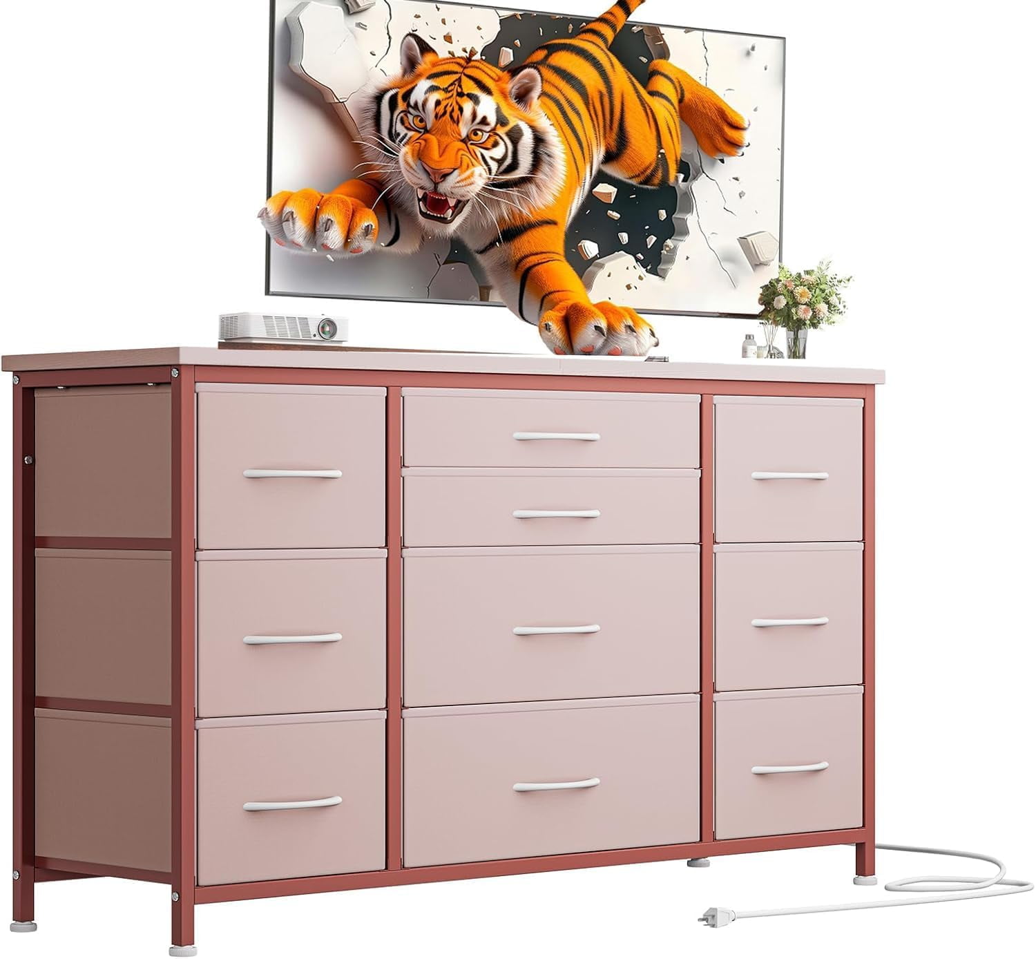 10 Drawer Dresser, 55 Inch TV Stand with Power Outlet Entertainment ...
