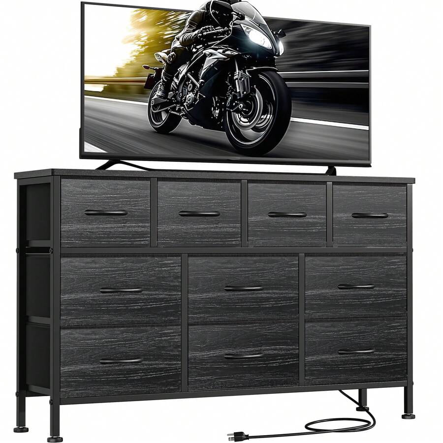 10 Drawer Dresser For Bedroom, Dresser TV Stand With Power Outlets ...