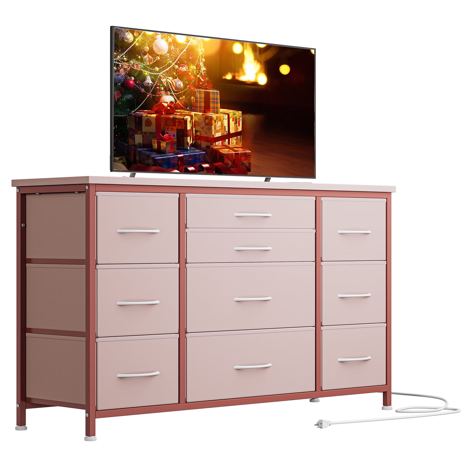 10 Drawer Dresser Tv Stand for Up 55" Tv, 47" Wide Fabric Dresser with ...