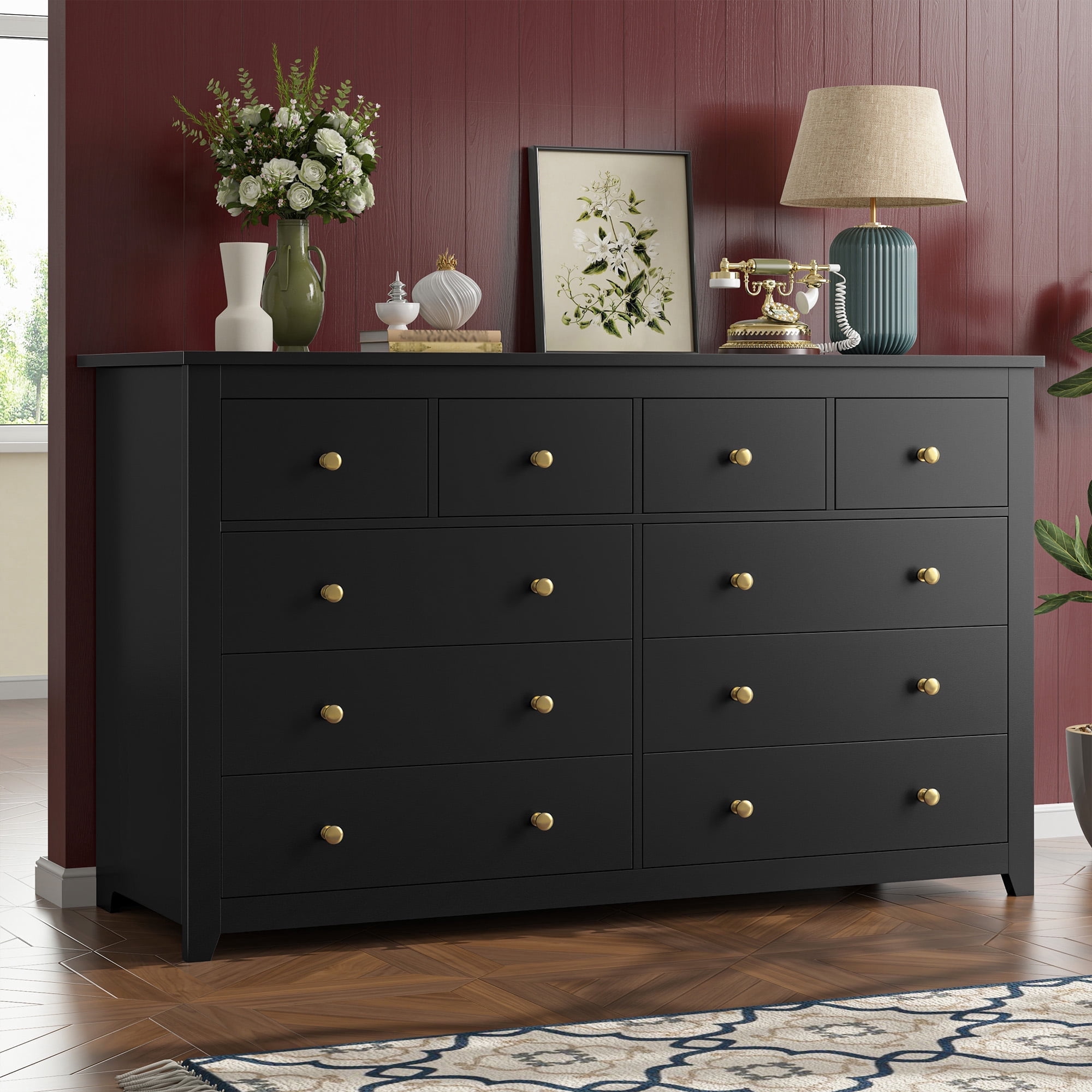 10 Drawer Dresser for Bedroom, Wide Chest of Drawers, Large Wooden ...