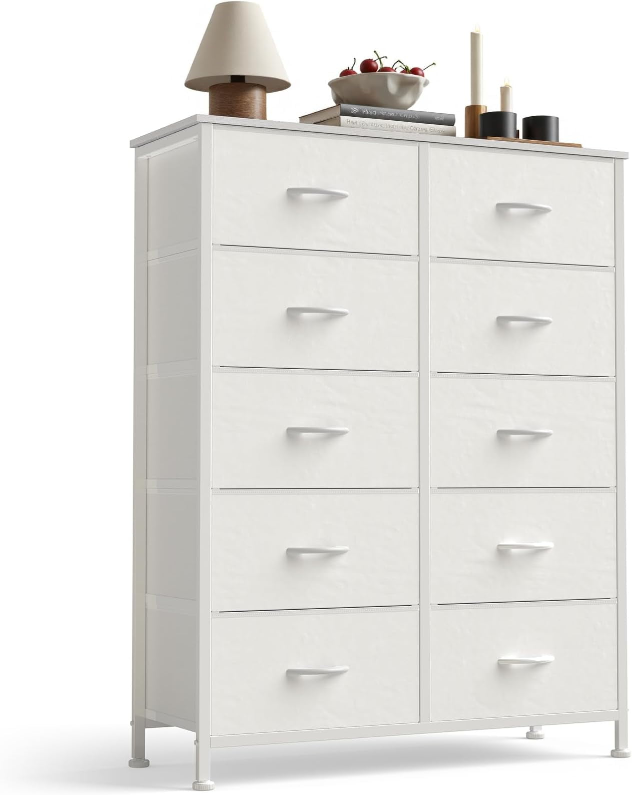 10 Drawer Fabric Dresser Storage Tower with Bins, Tall Chest Organizer ...