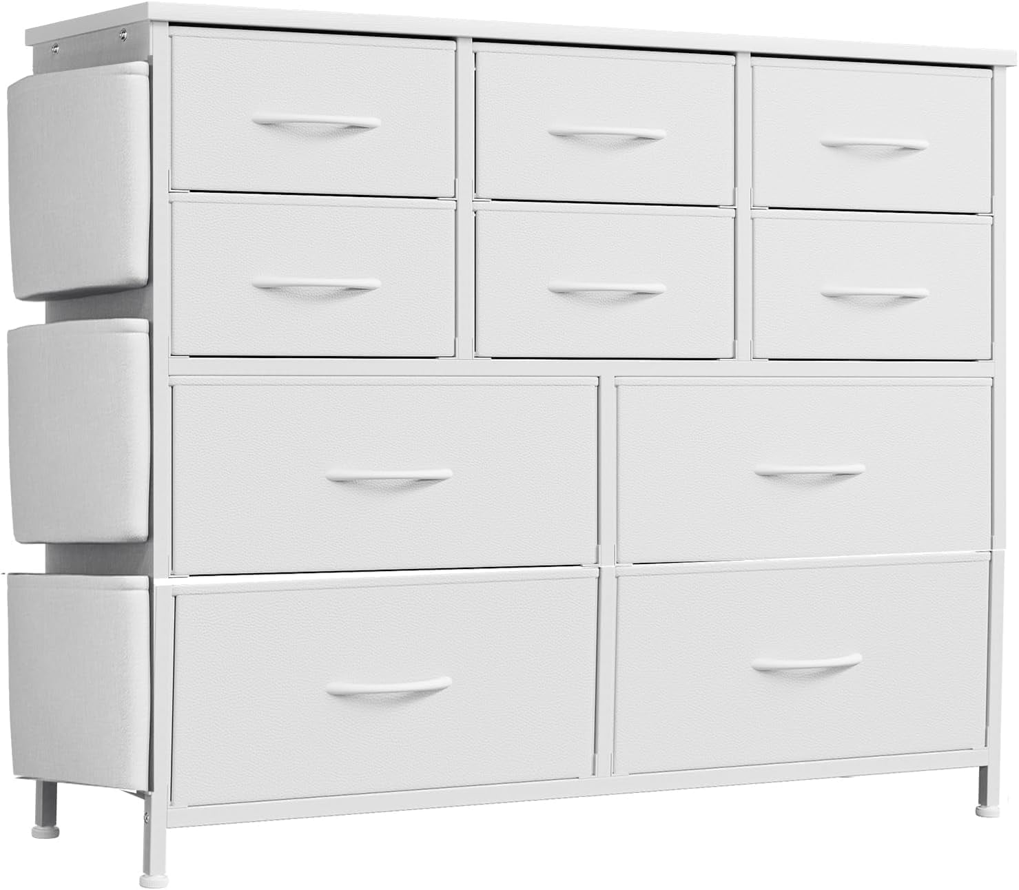 10-Drawer Fabric Tall Dresser with Side Pockets & Hooks, Metal Frame ...