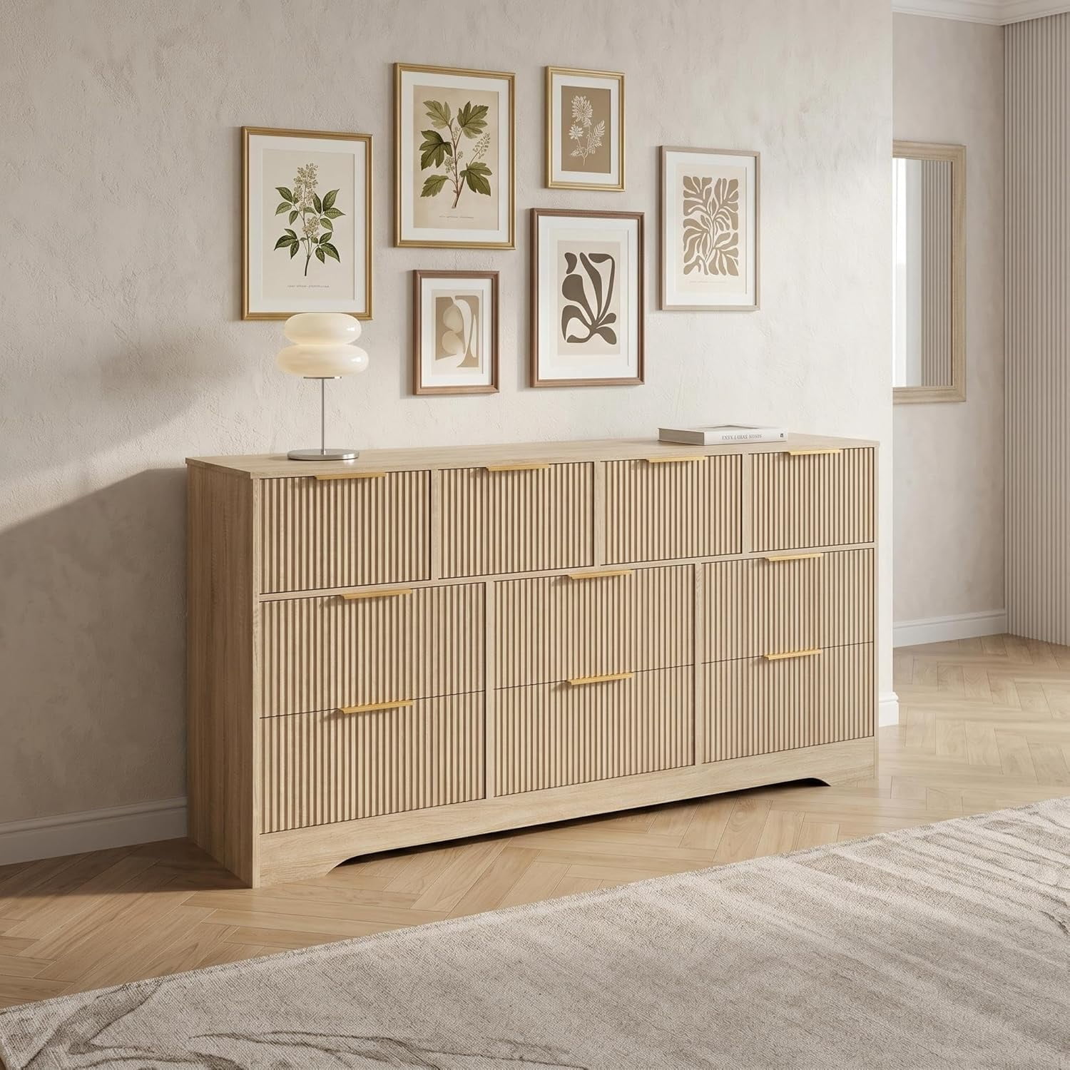 10 Drawer Fluted Wood Dresser for Bedroom, Wide Storage Chest and TV ...