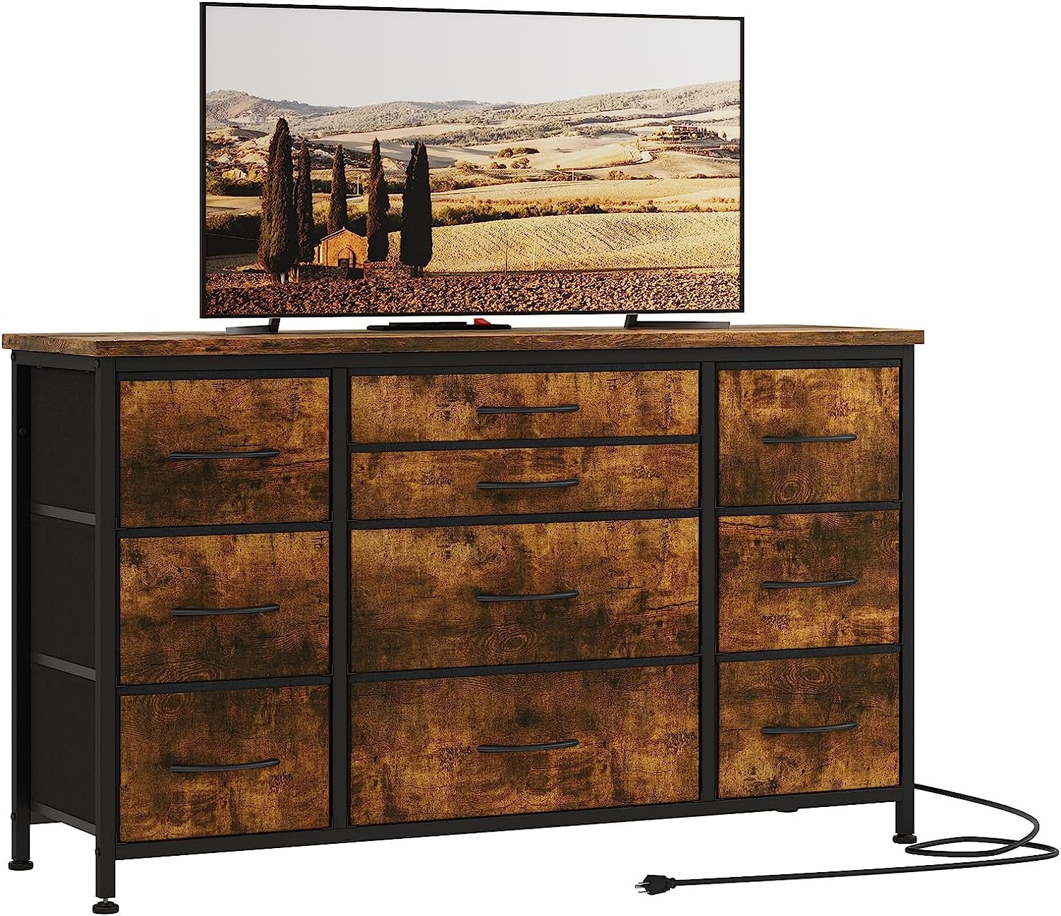 10 Drawer Large Dresser for 55'' Long Tv Cabinet Metal Framed ...