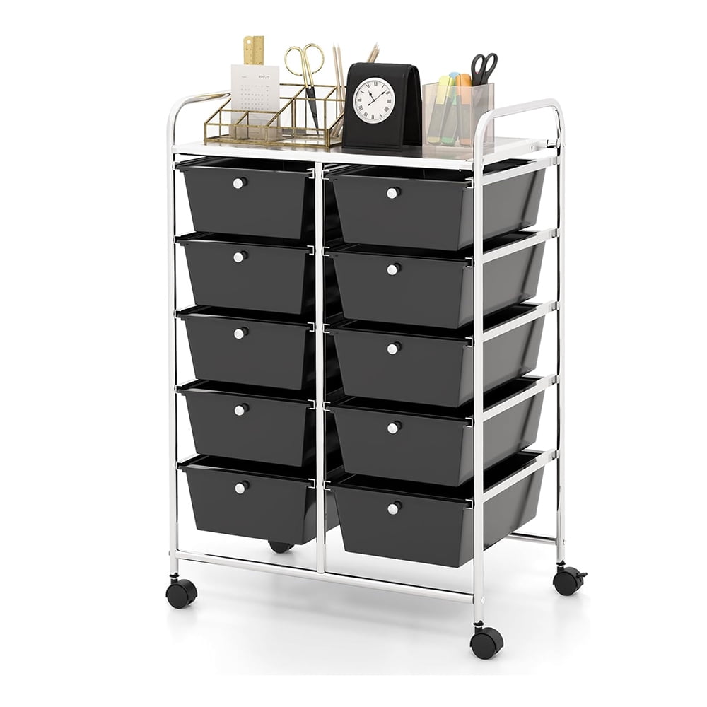 10-Drawer Mobile Storage Cart, Rolling Organizer with Brake Wheels ...