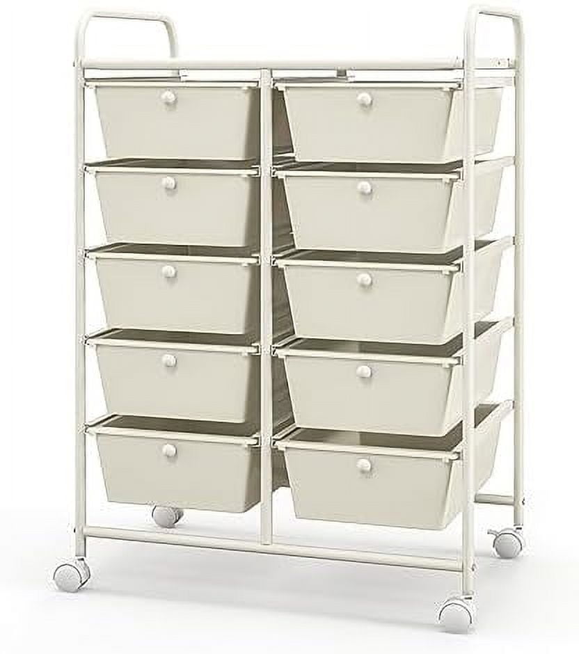 10-Drawer Rolling Cart with Drawers, Storage Cart with Universal Wheel ...