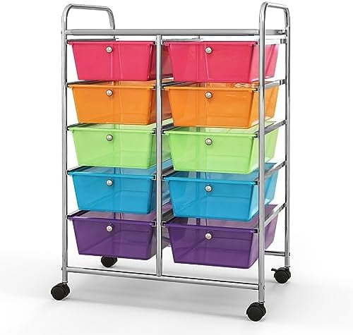 10-Drawer Rolling Cart with Drawers, Storage Cart with Universal Wheel ...