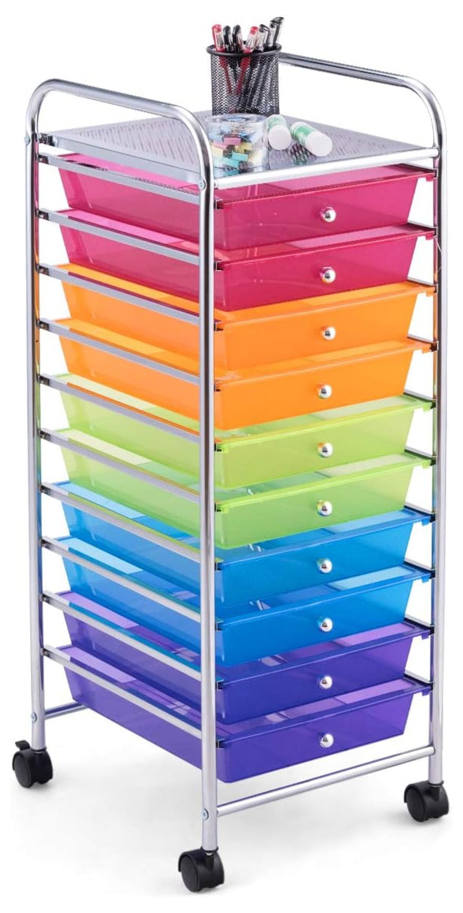 10 Drawer Rolling Cart, Slim Storage Cart w/Lockable Wheels for ...