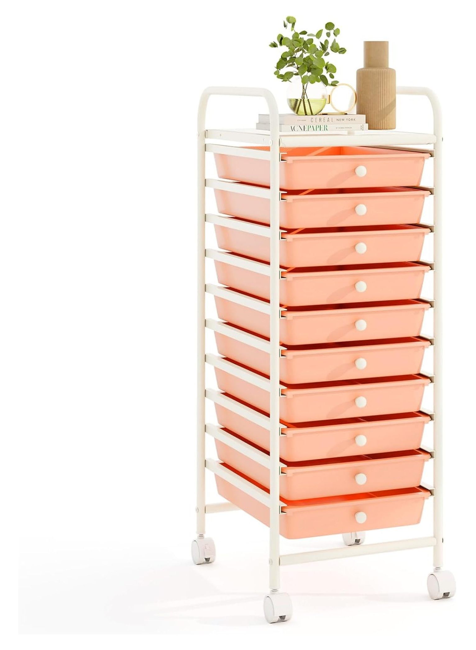 10 Drawer Rolling Cart - Slim Storage Cart w/Lockable Wheels for ...