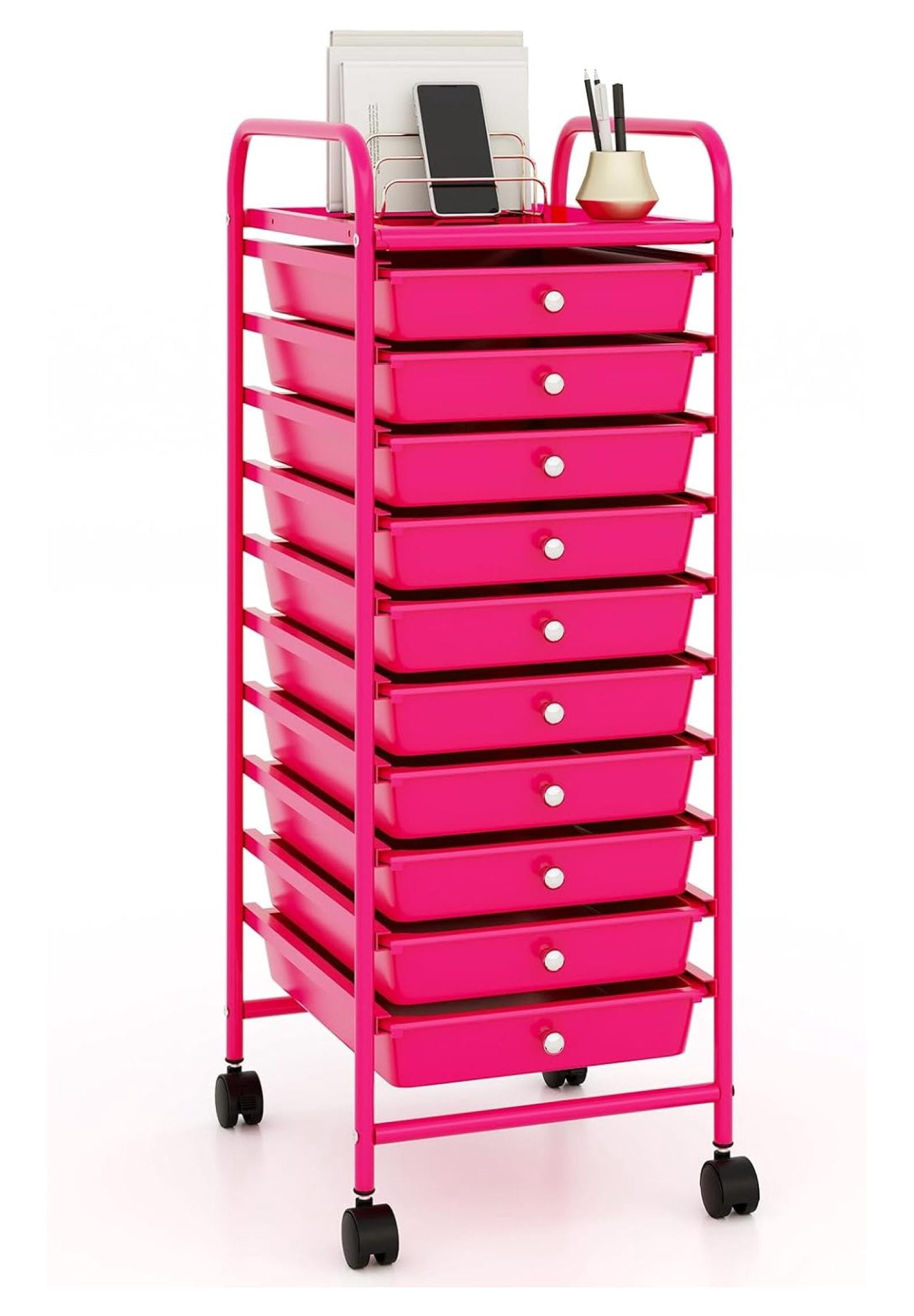10 Drawer Rolling Cart - Slim Storage Cart w/Lockable Wheels for ...