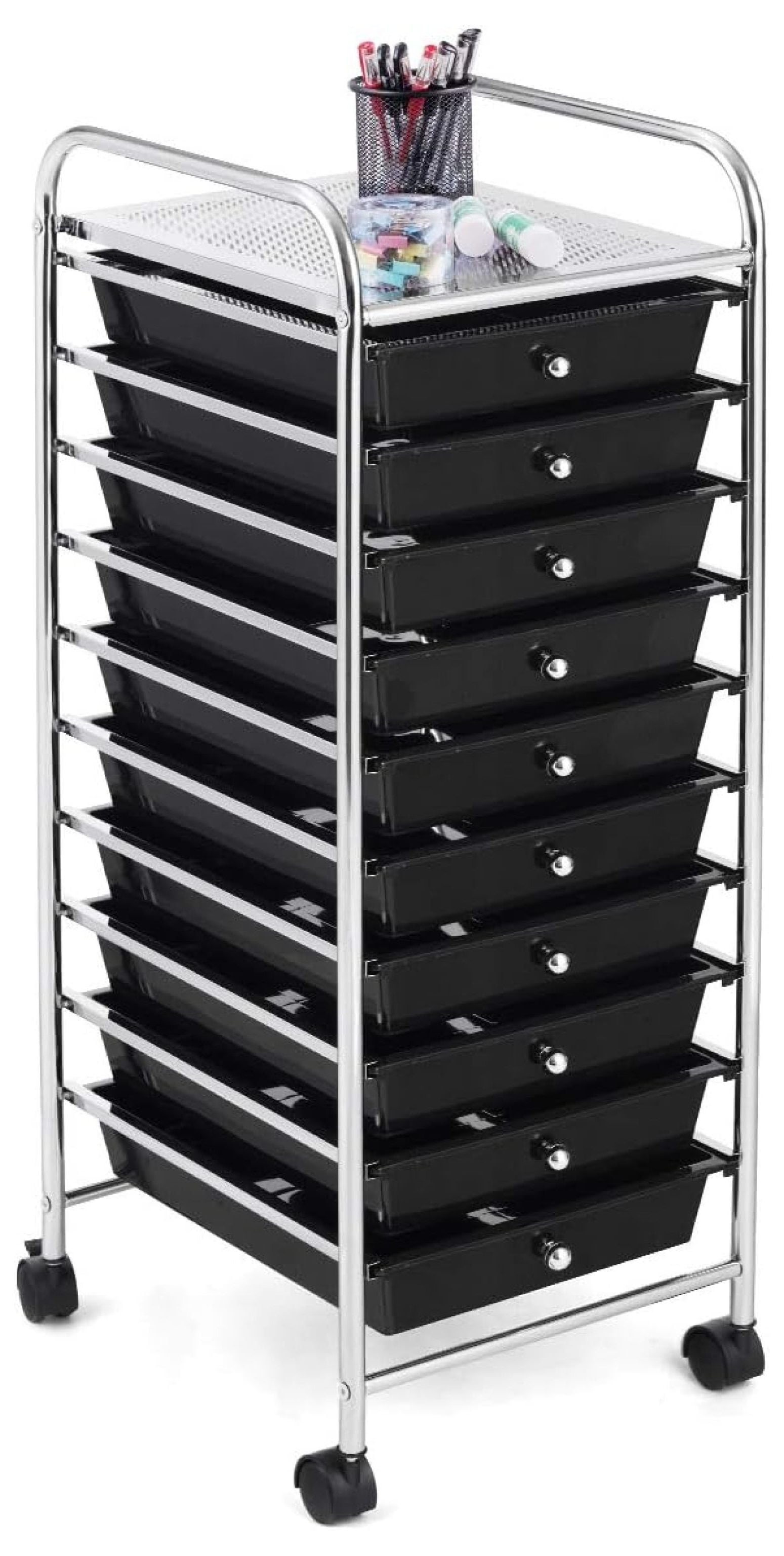 10 Drawer Rolling Cart, Slim Storage Cart w/Lockable Wheels for ...