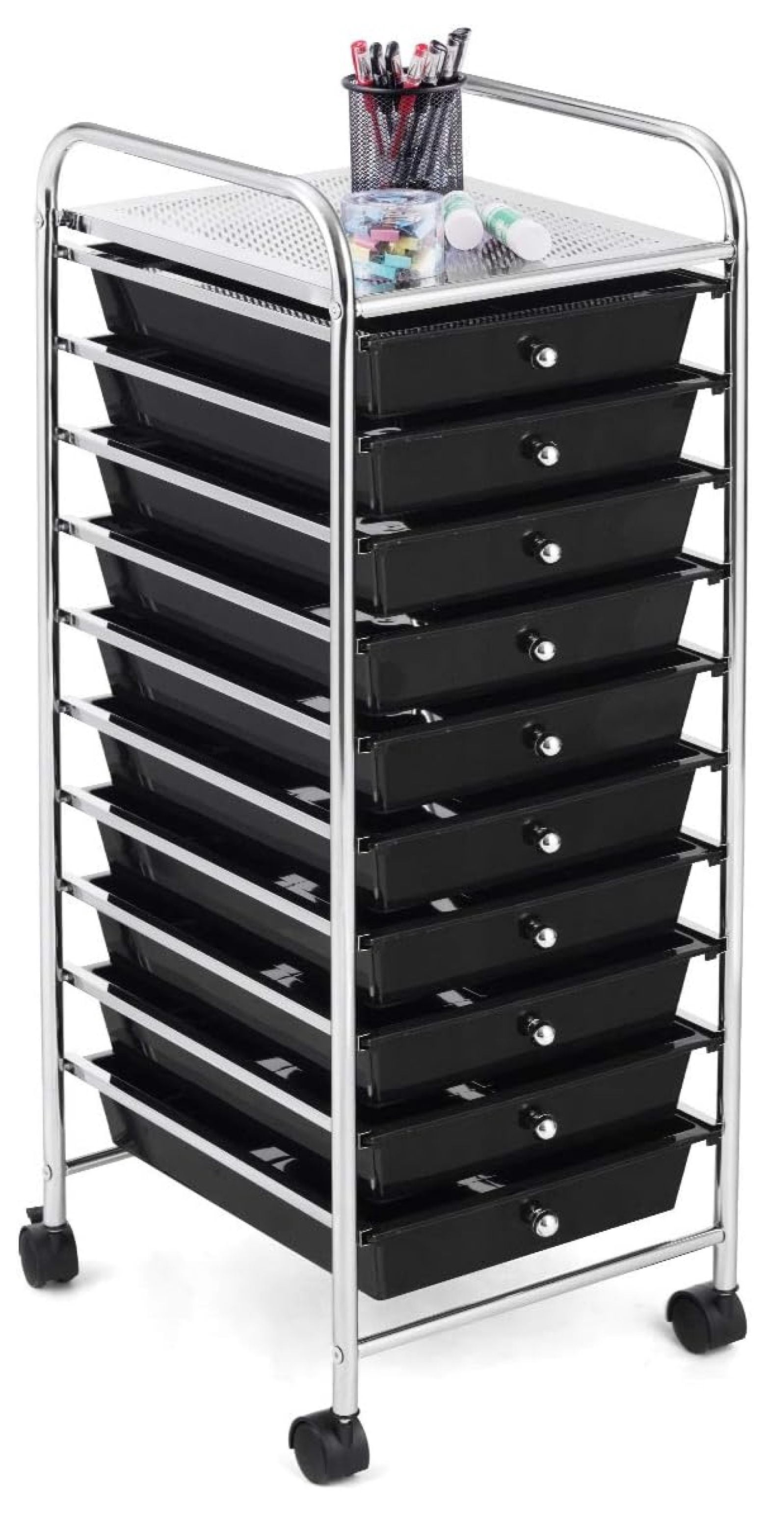 10 Drawer Rolling Cart - Slim Storage Cart with Lockable Wheels for ...