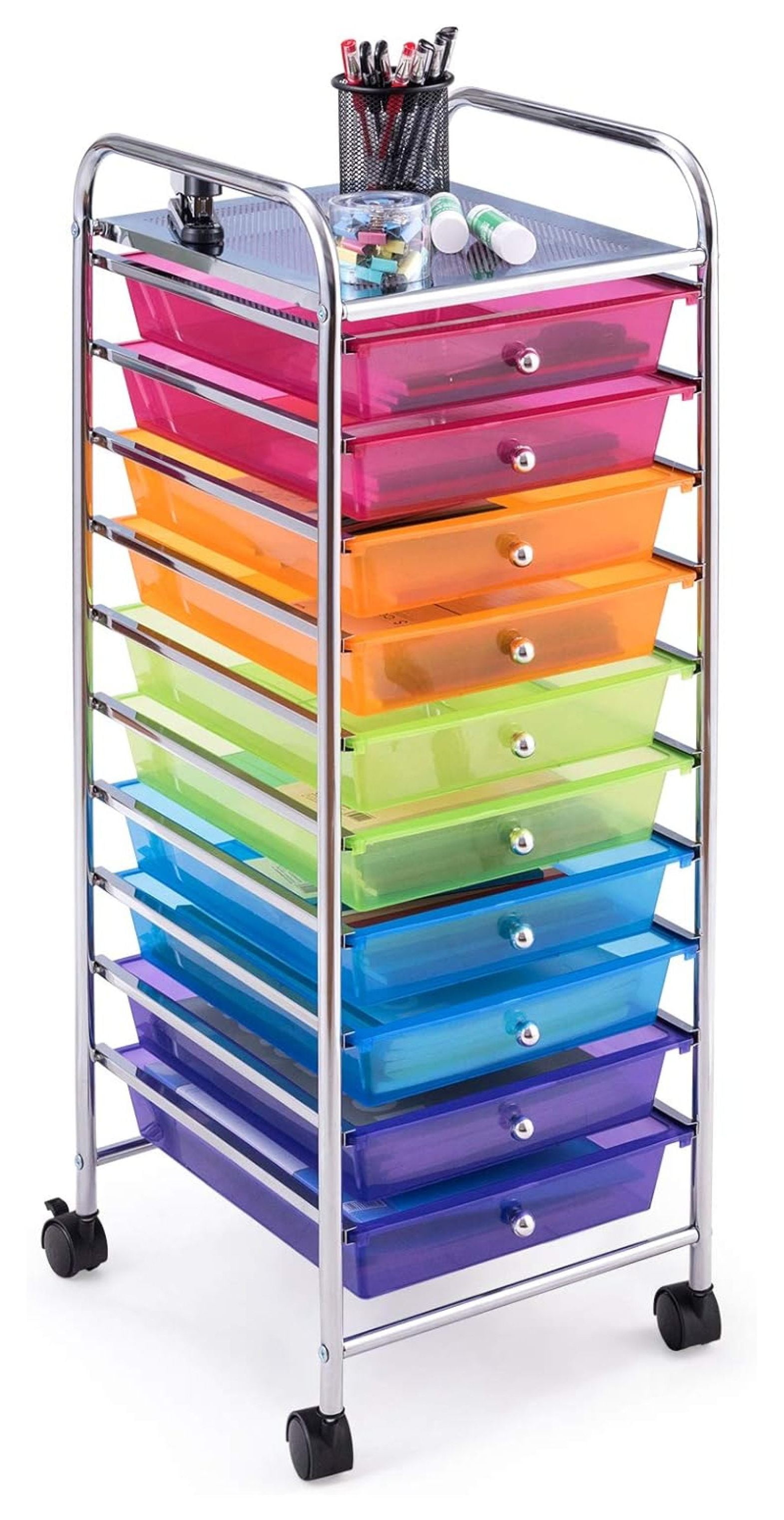10 Drawer Rolling Cart, Utility Storage Organizer Cart, Rolling Storage ...