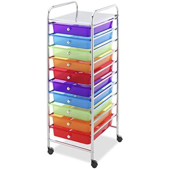10 Drawer - Rolling Craft Organizer Cart - Chrome 15.25x13.50x35.25 ...