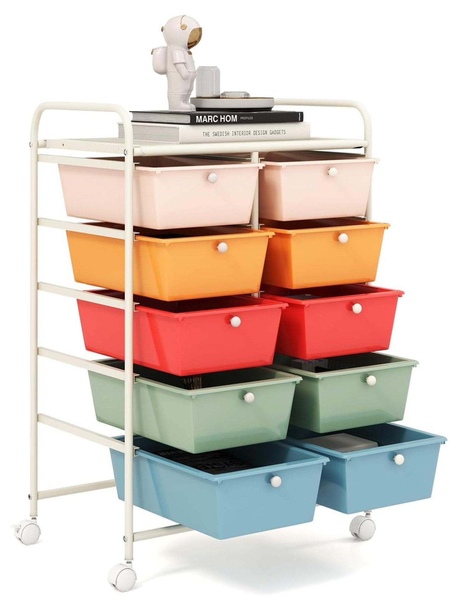 10-Drawer Rolling Storage Cart, Art Craft Storage Organizer on Wheels ...