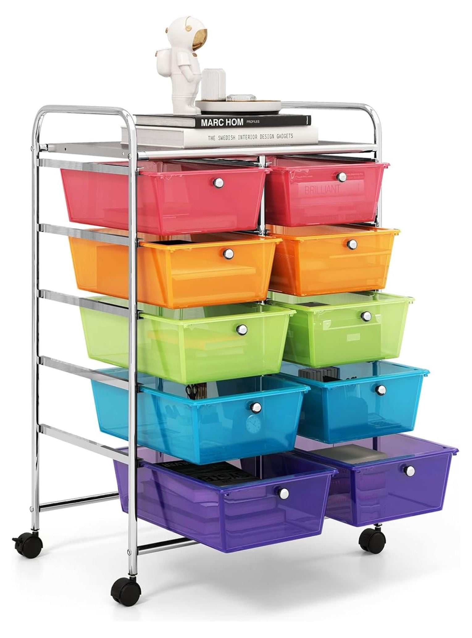 10-Drawer Rolling Storage Cart, Art Craft Storage Organizer on Wheels ...
