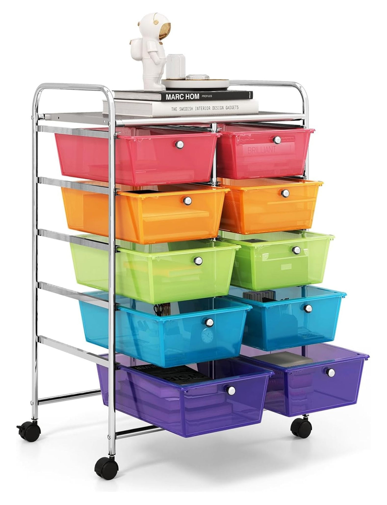 10-Drawer Rolling Storage Cart, Art Craft Storage Organizer on Wheels ...