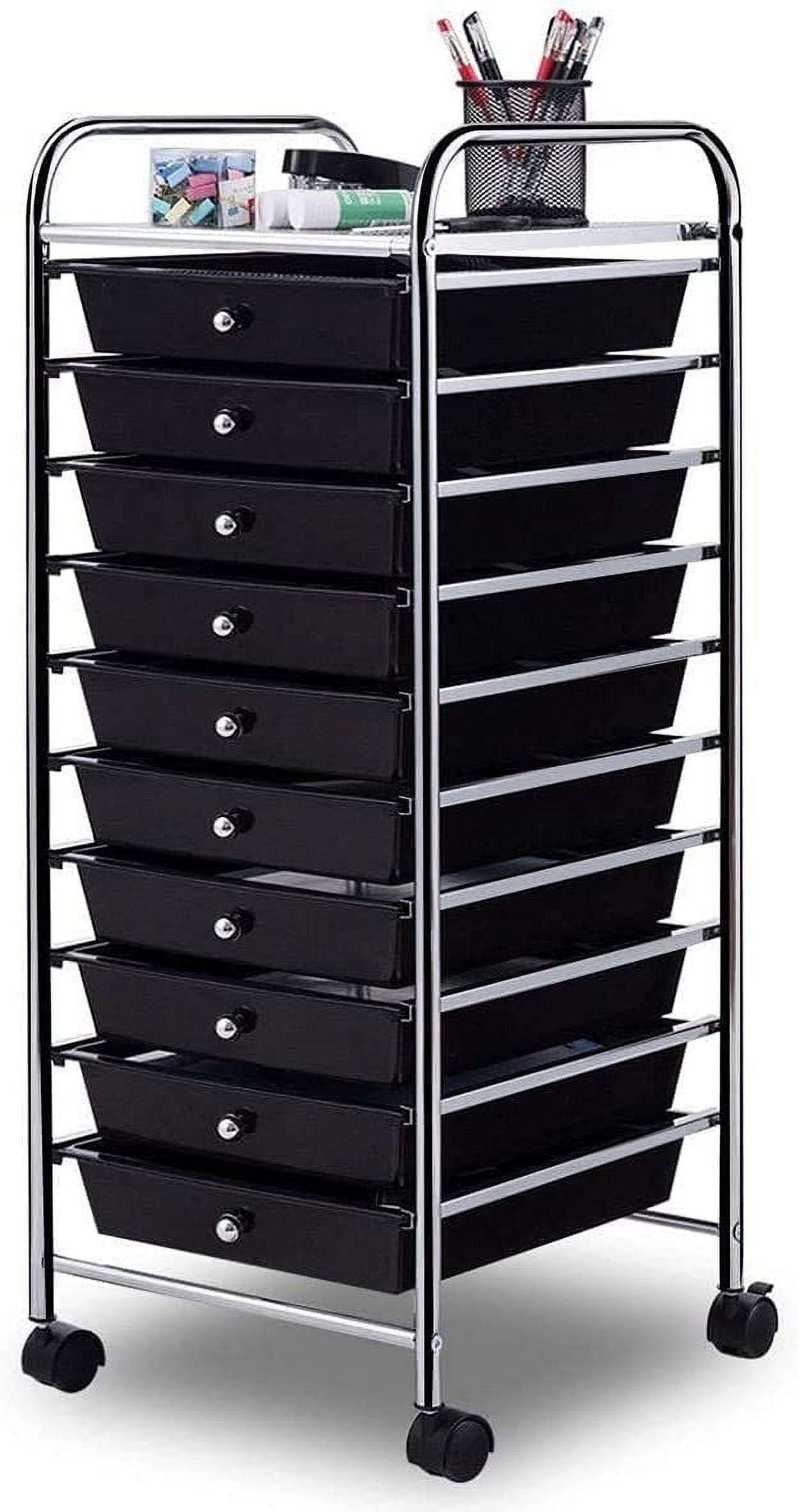 10-Drawer Rolling Storage Cart, Black, 15"D x 11.5"W x 2.5"H - Walmart.com