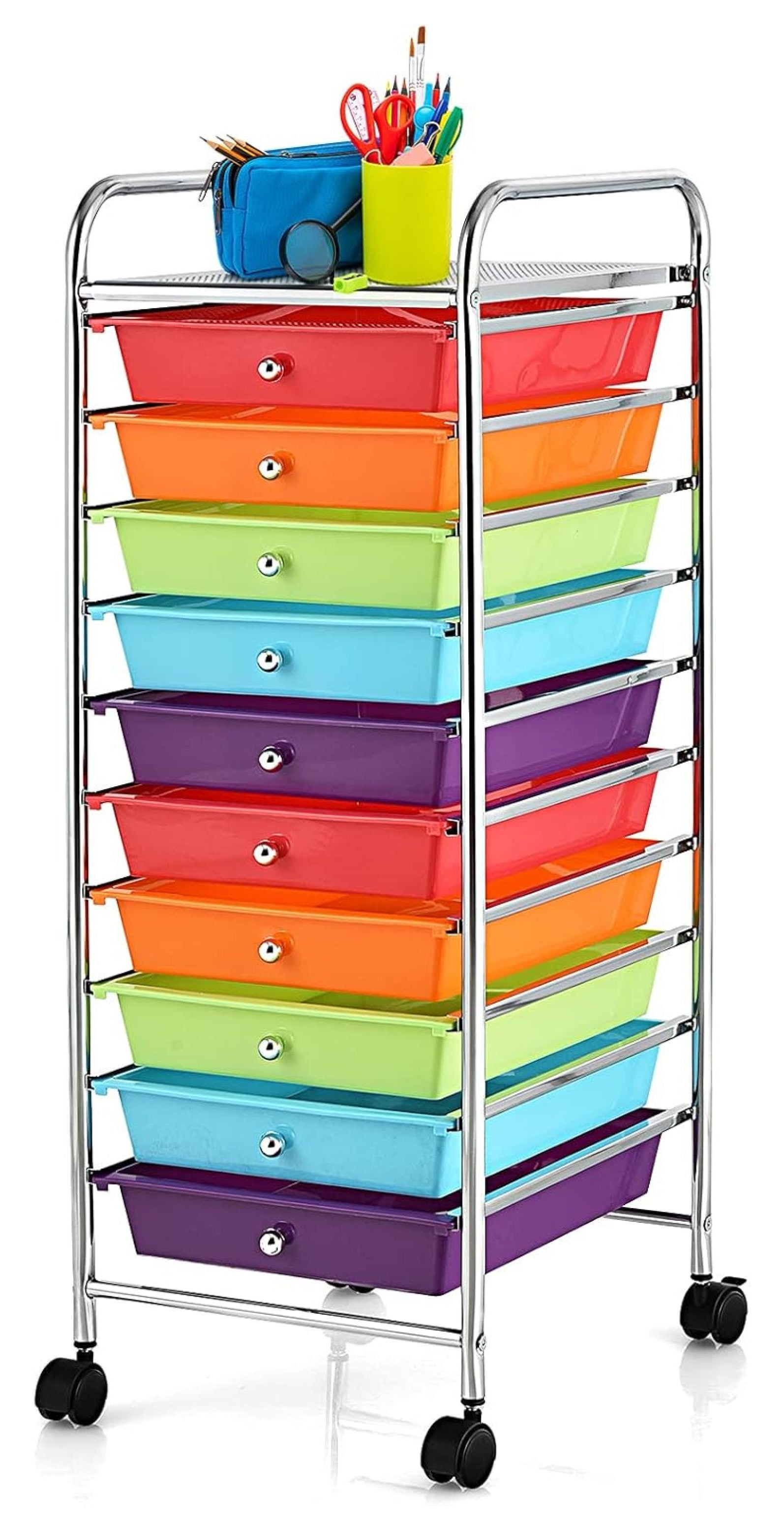 10-Drawer Rolling Storage Cart, Mobile Organizer Cart with Wheels ...