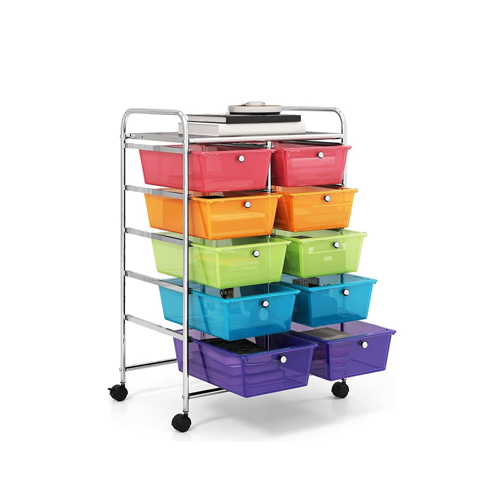 10-Drawer Rolling Storage Cart, Movable Art Craft Storage Organizer ...