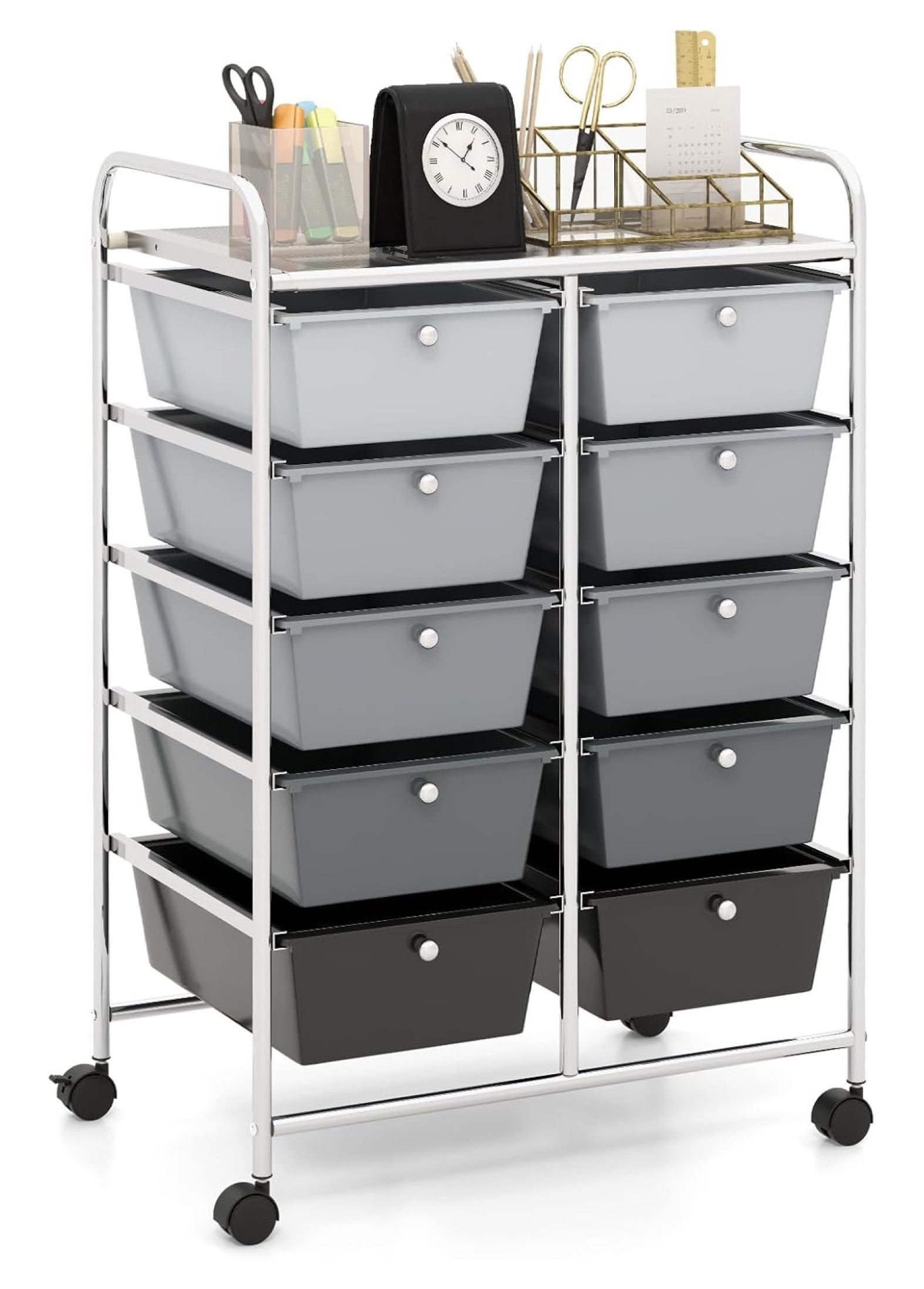 10-Drawer Rolling Storage Cart, Storage Organizer Cart with Lockable ...