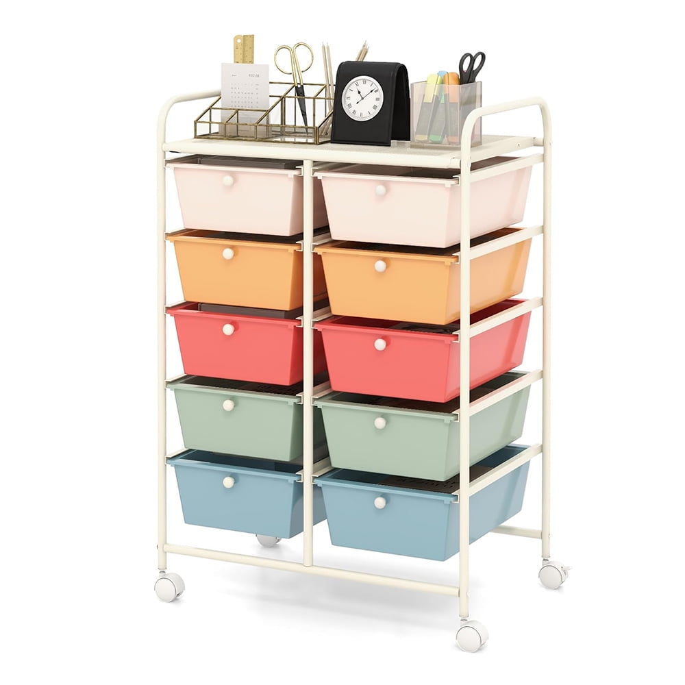 Rolling Utility Cart with 10 Drawers, Portable Storage Organizer for ...