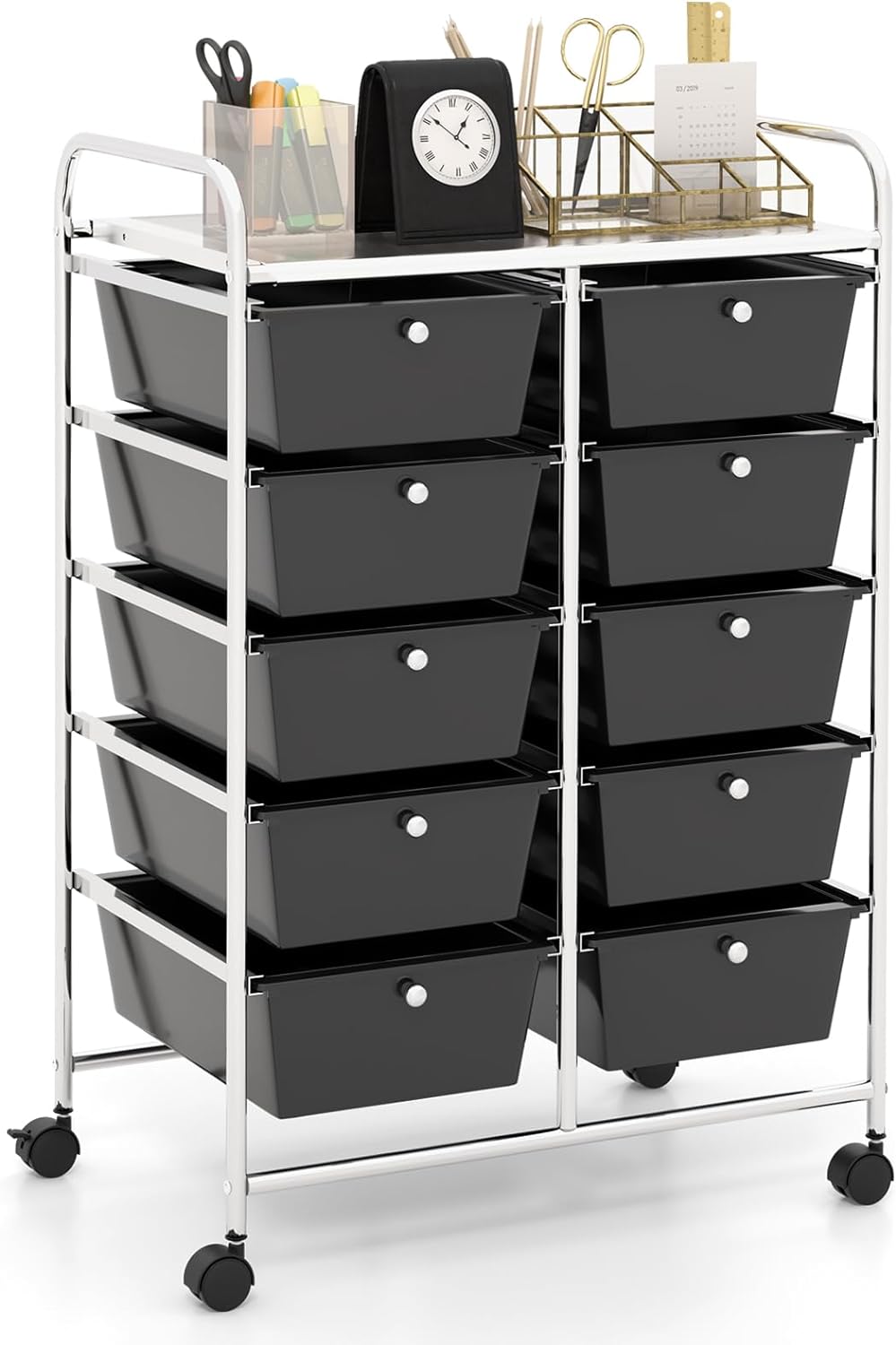 10-Drawer Rolling Storage Cart, Storage Organizer Cart with Lockable ...