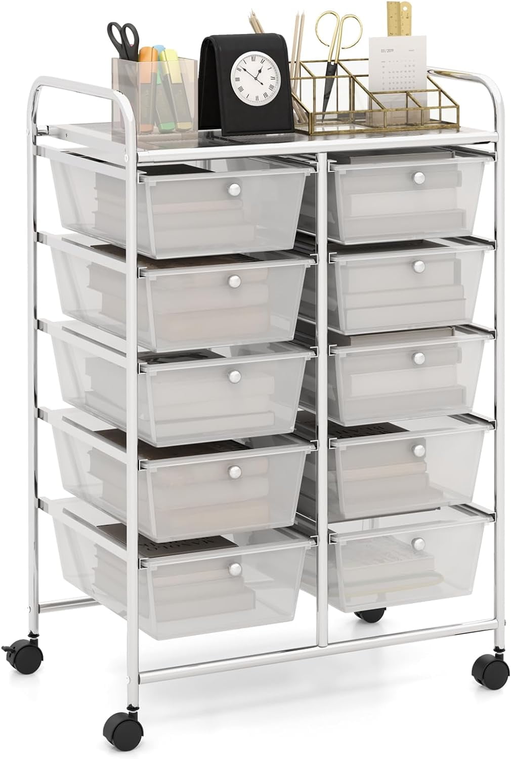 10-Drawer Rolling Storage Cart, Storage Organizer Cart with Lockable ...