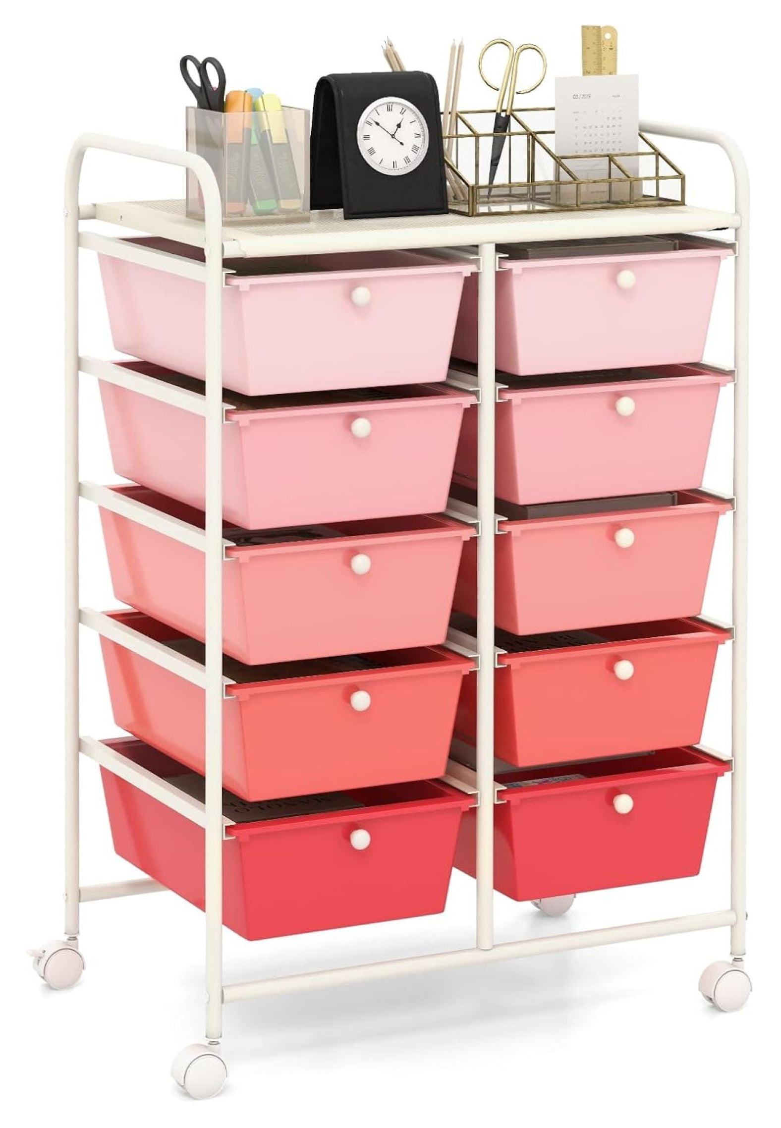 10-Drawer Rolling Storage Cart, Storage Organizer Cart with Lockable ...