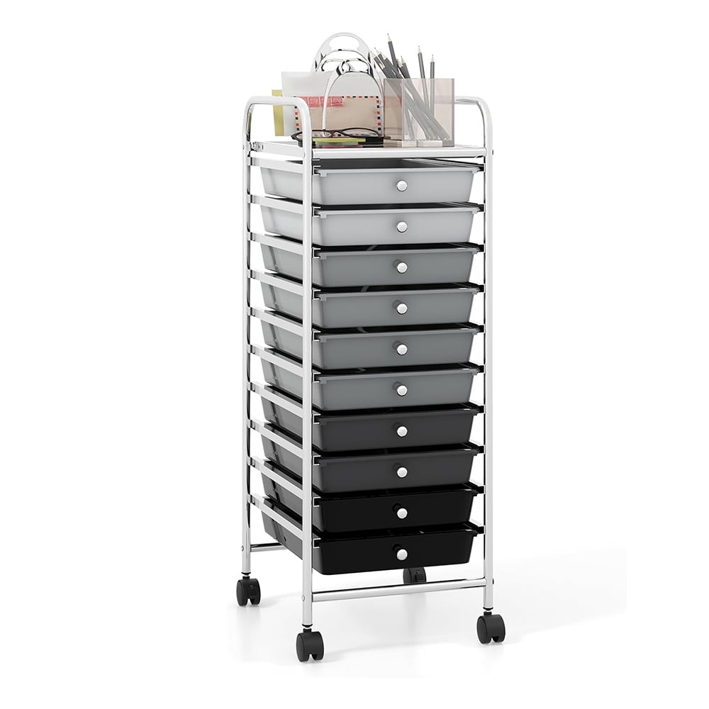 10-Drawer Rolling Trolley Organizer, Large Capacity Storage Cart with ...