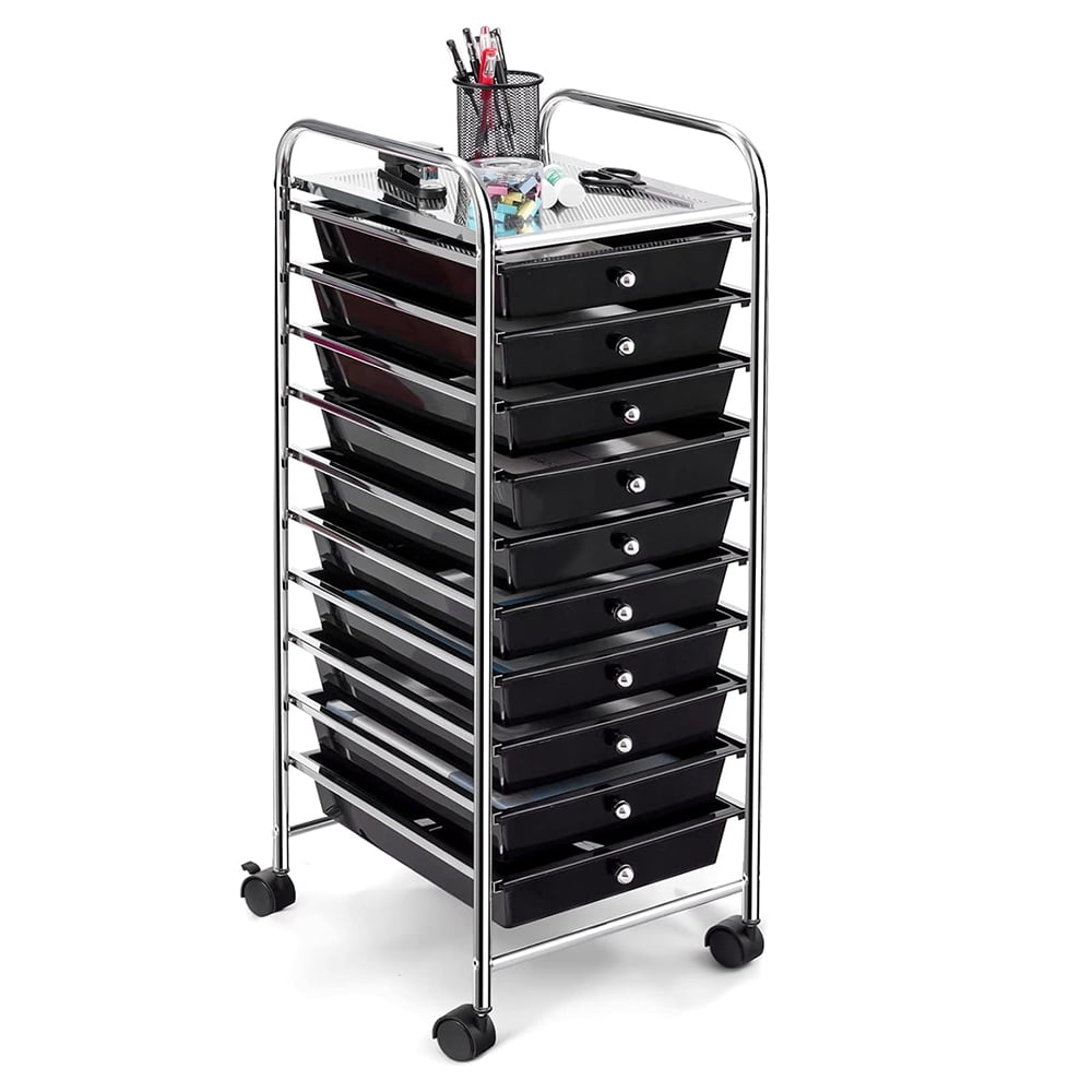 10-Drawer Rolling Storage Cart, Utility Mobile Trolley with Dismantle ...