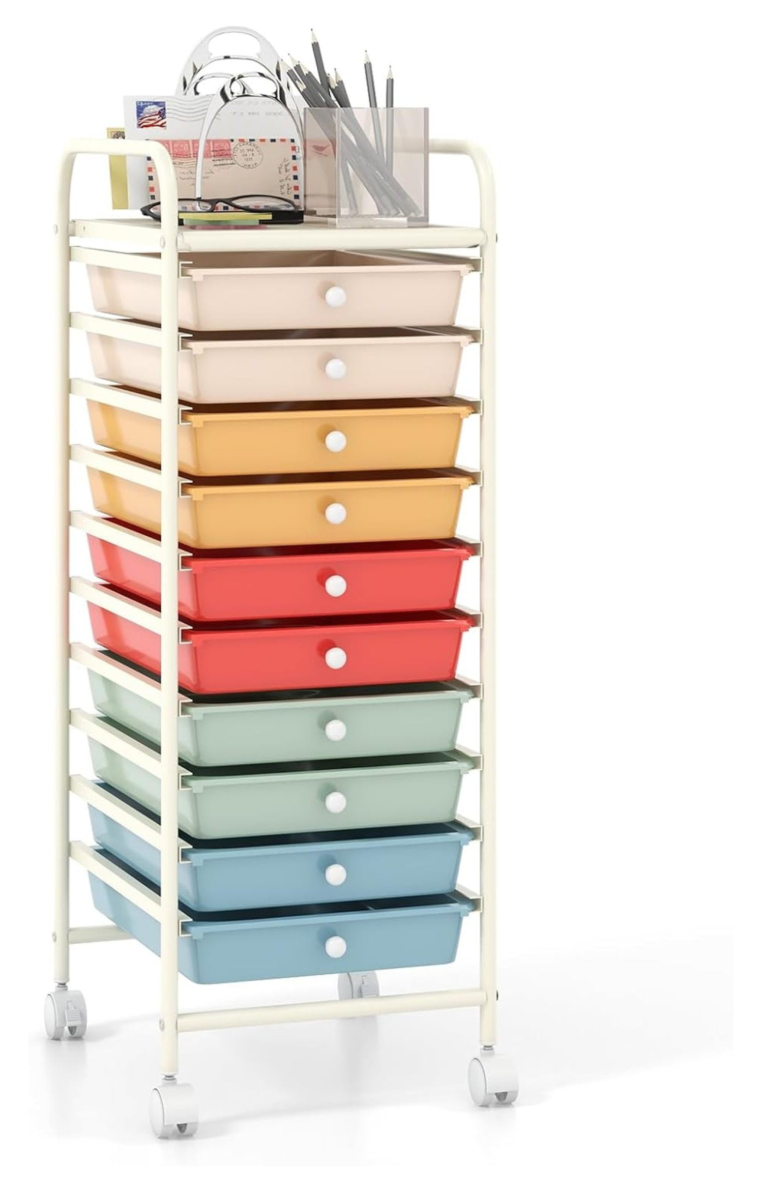 10-Drawer Rolling Storage Cart, Utility Mobile Trolley with Removable ...