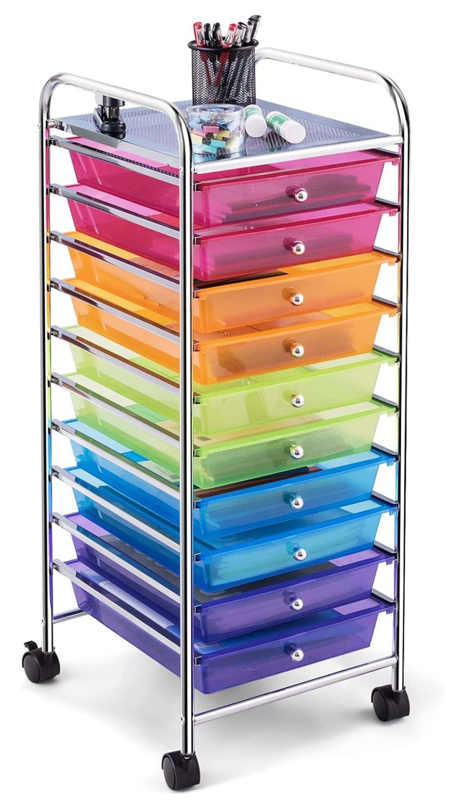 10-Drawer Rolling Storage Cart, Utility Mobile Trolley with Removable ...