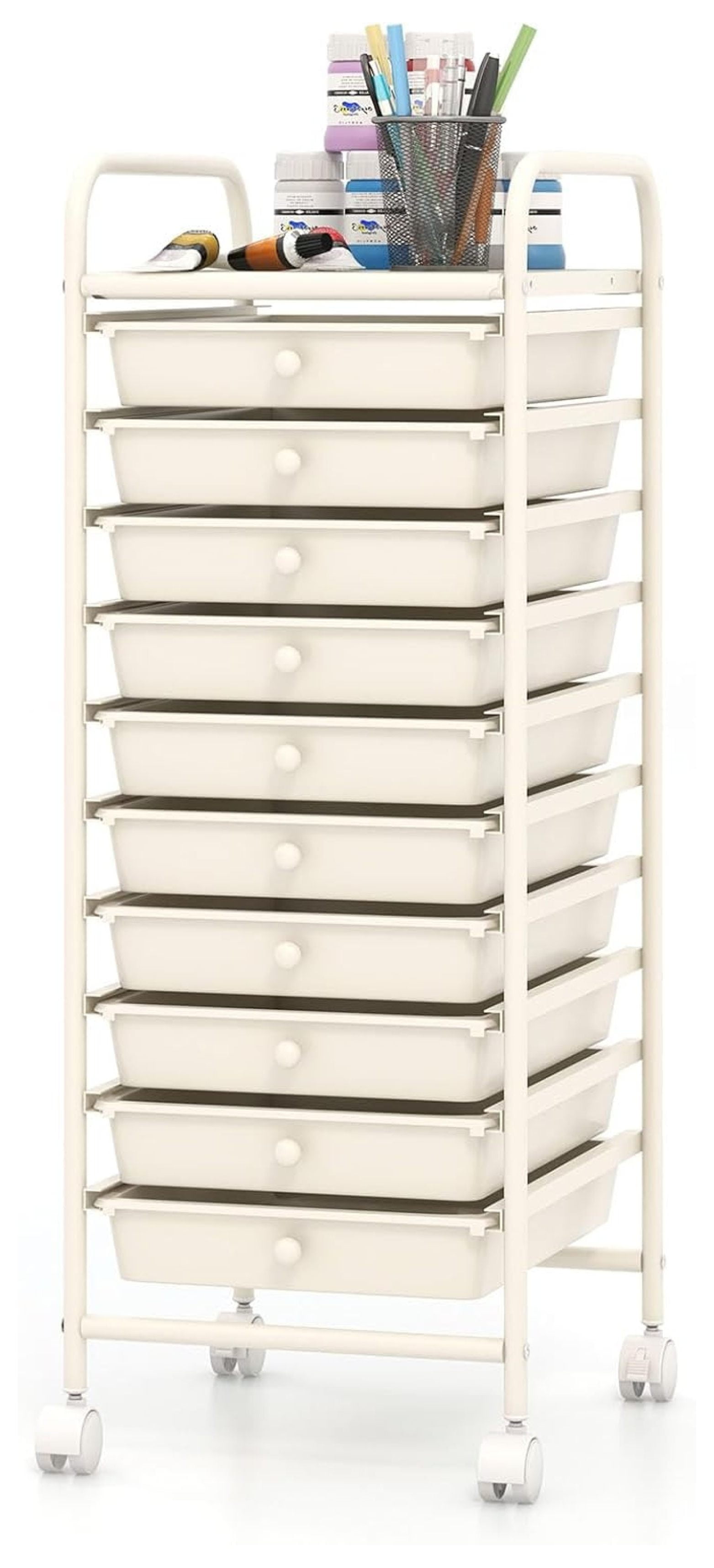 10-Drawer Rolling Storage Cart, Utility Mobile Trolley with Removable ...