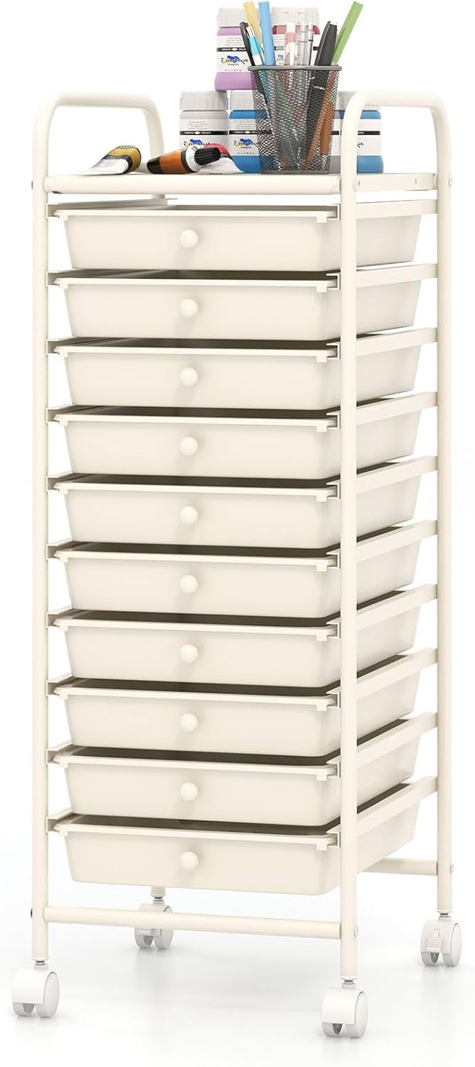 10-Drawer Rolling Storage Cart, Utility Mobile Trolley with Removable ...