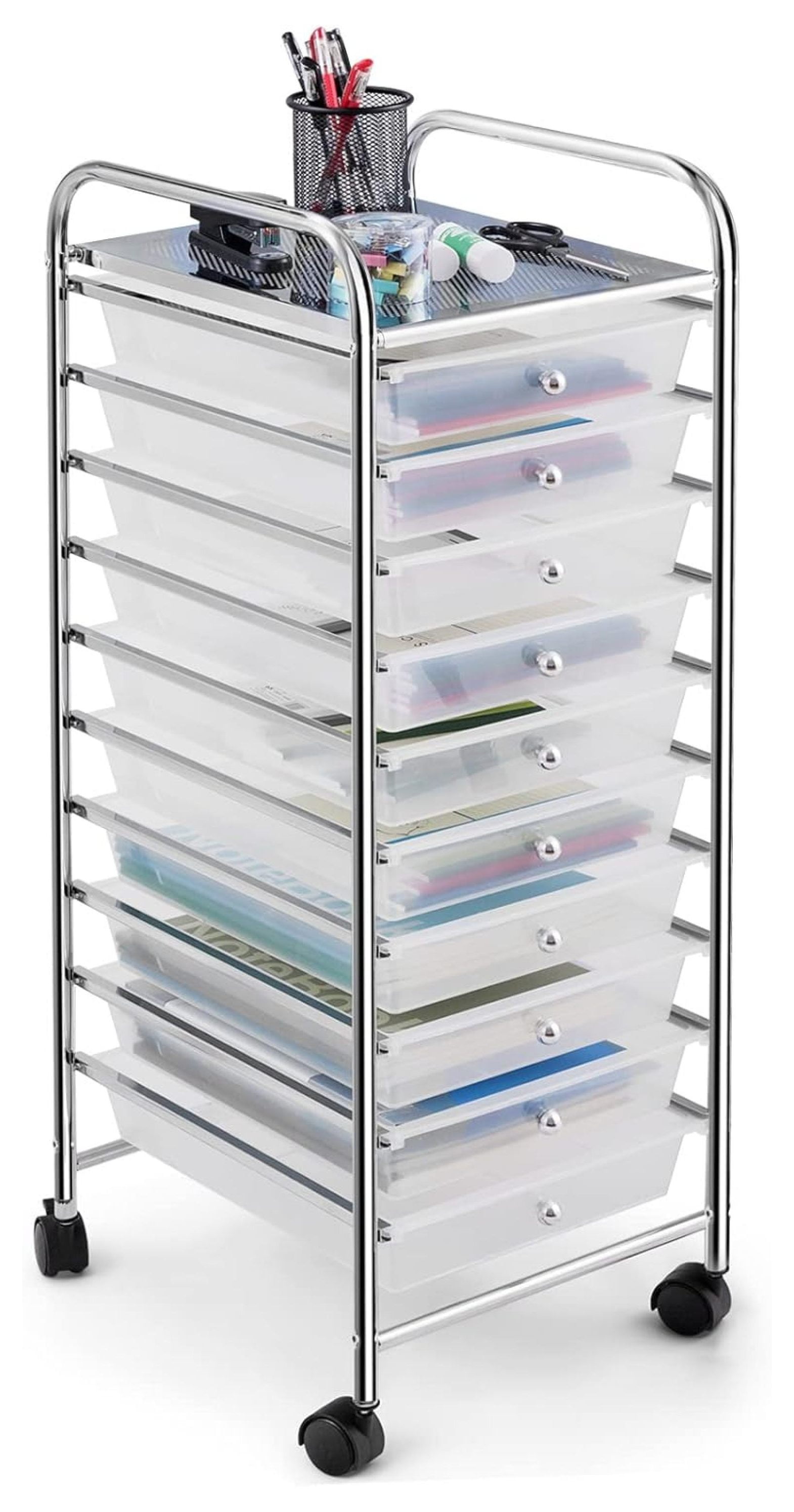 10-Drawer Rolling Storage Cart, Utility Mobile Trolley with Removable ...