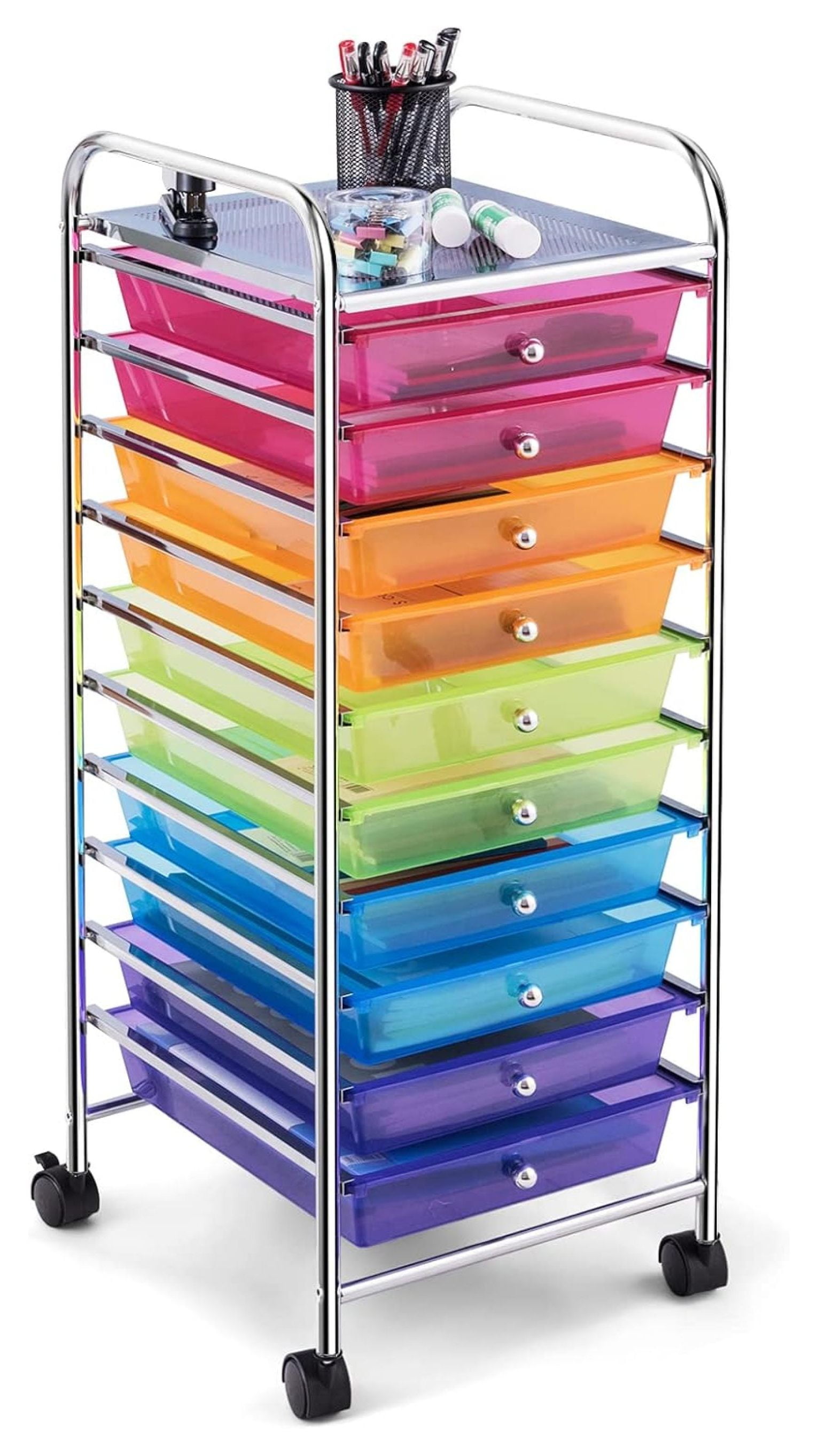 10-Drawer Rolling Storage Cart, Utility Mobile Trolley with Removable ...