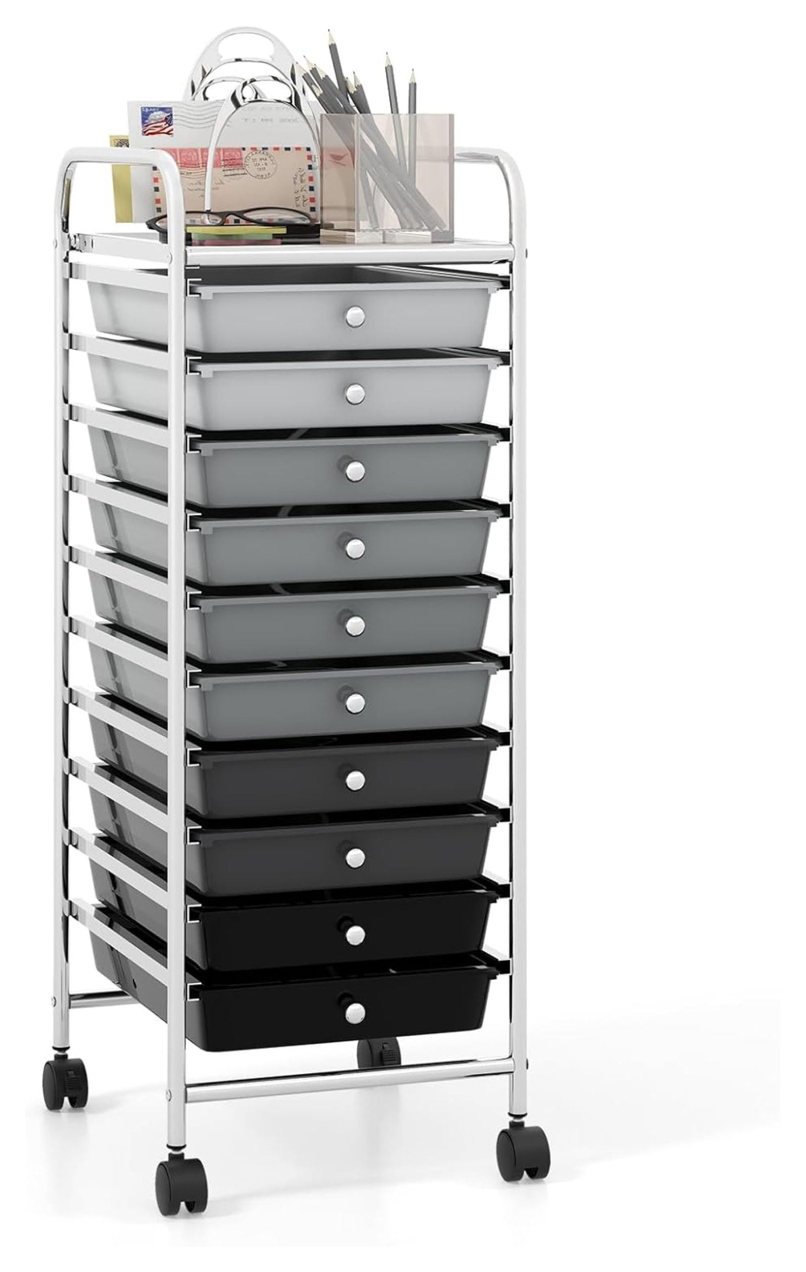 10-Drawer Rolling Storage Cart, Utility Mobile Trolley with Removable ...