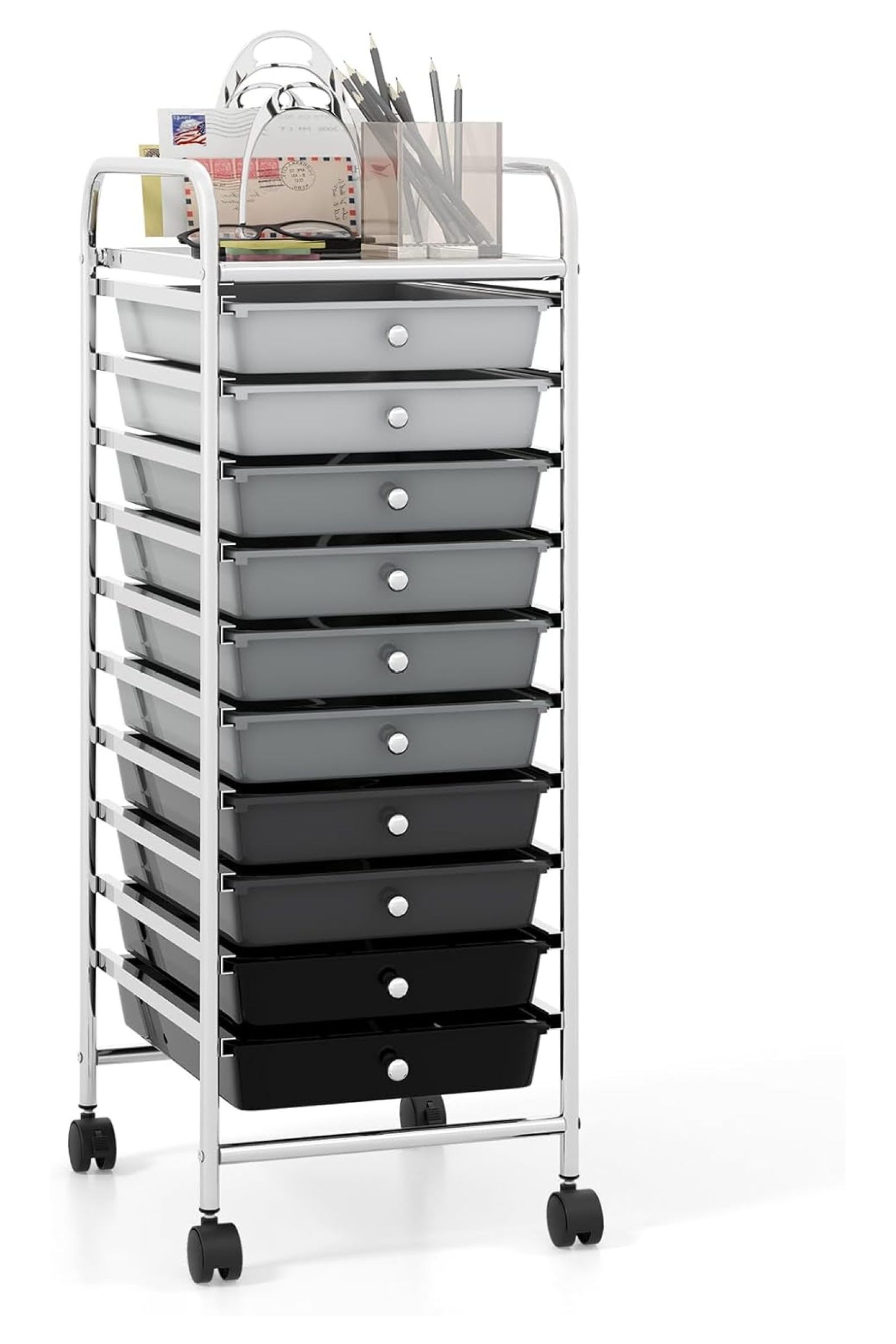 10-Drawer Rolling Storage Cart, Utility Mobile Trolley with Removable ...