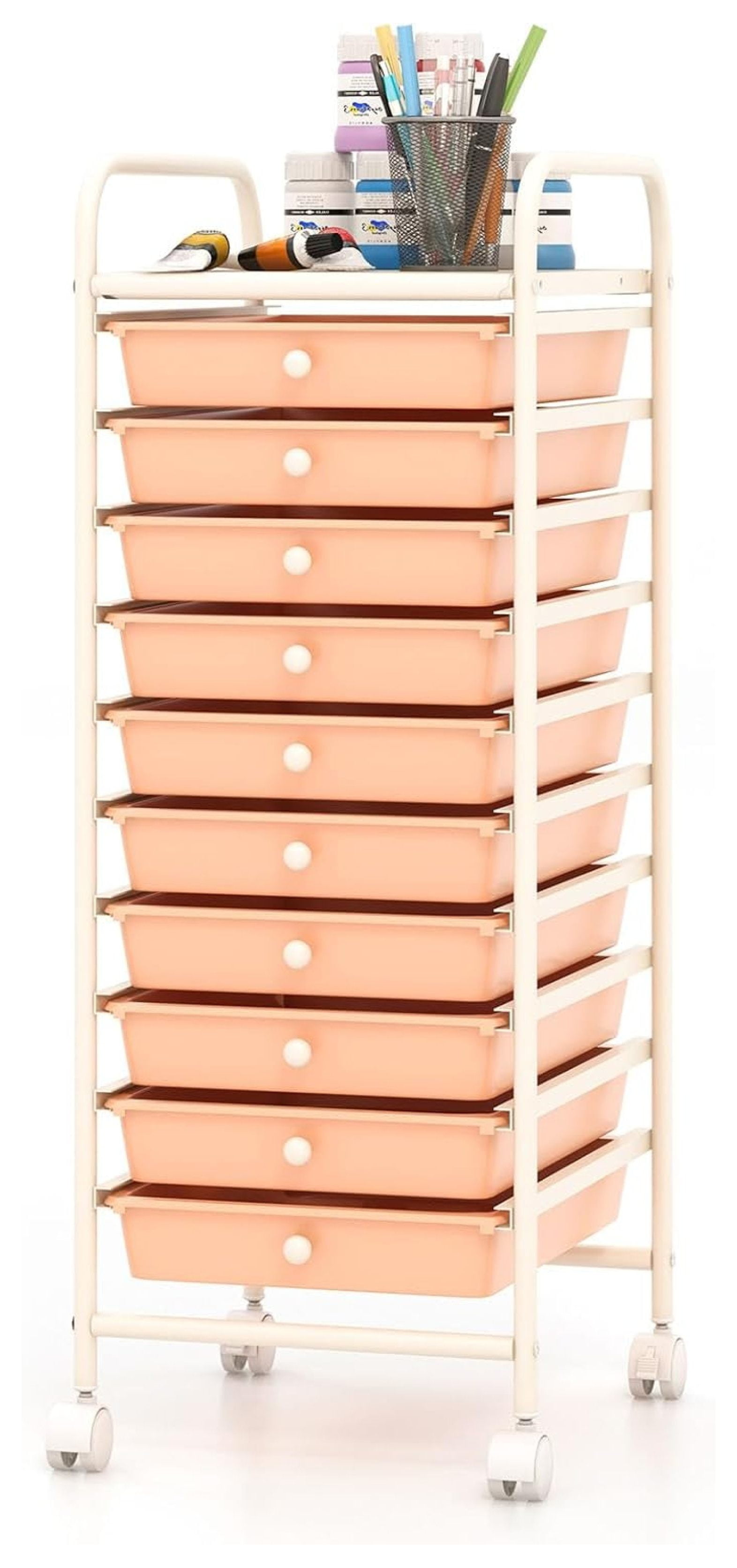 10-Drawer Rolling Storage Cart, Utility Mobile Trolley with Removable ...