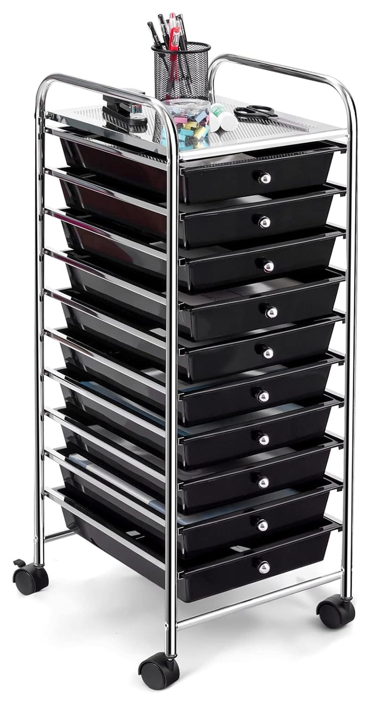 10-Drawer Rolling Storage Cart, Utility Mobile Trolley with Removable ...