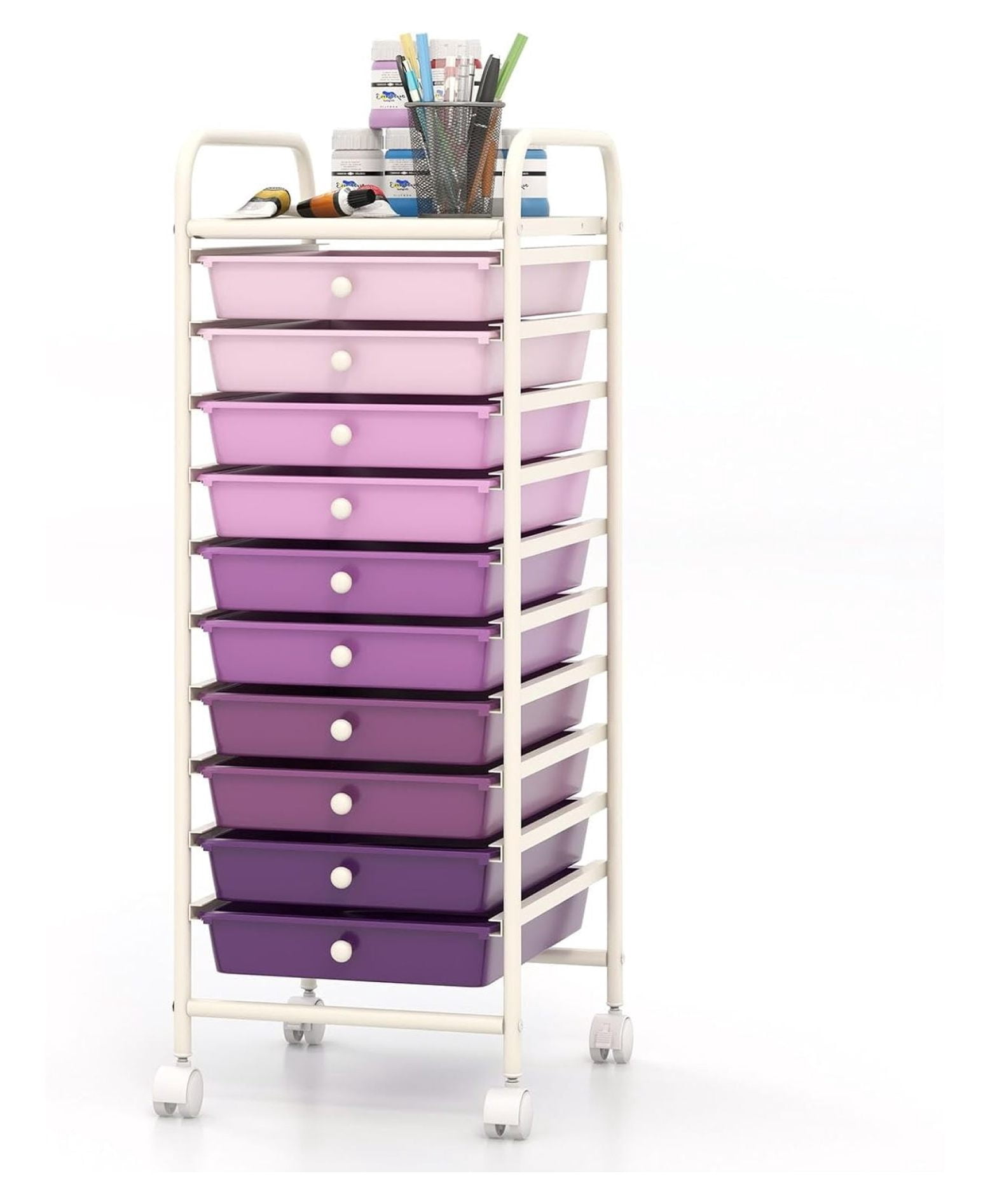10-Drawer Rolling Storage Cart, Utility Mobile Trolley with Removable ...