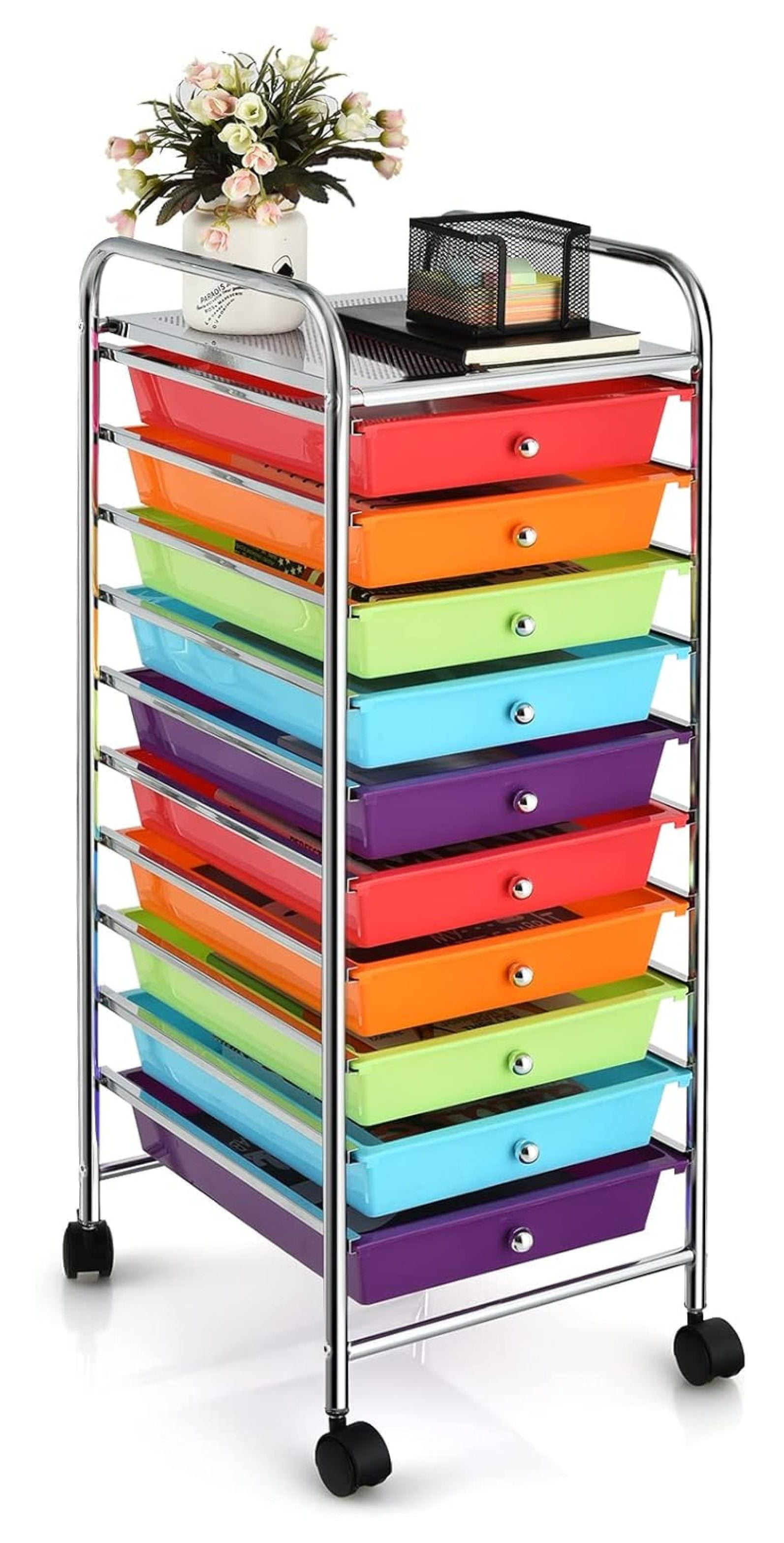 10-Drawer Rolling Storage Cart, Utility Mobile Trolley with Removable ...