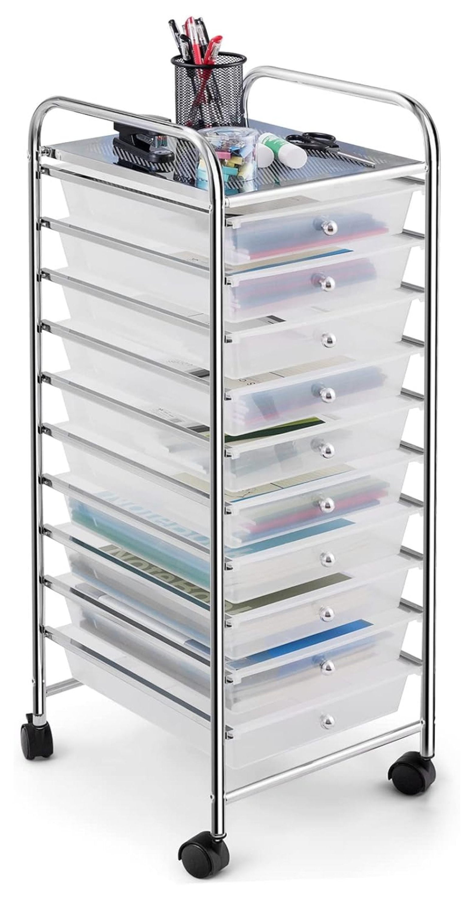 10-Drawer Rolling Storage Cart, Utility Mobile Trolley with Removable ...