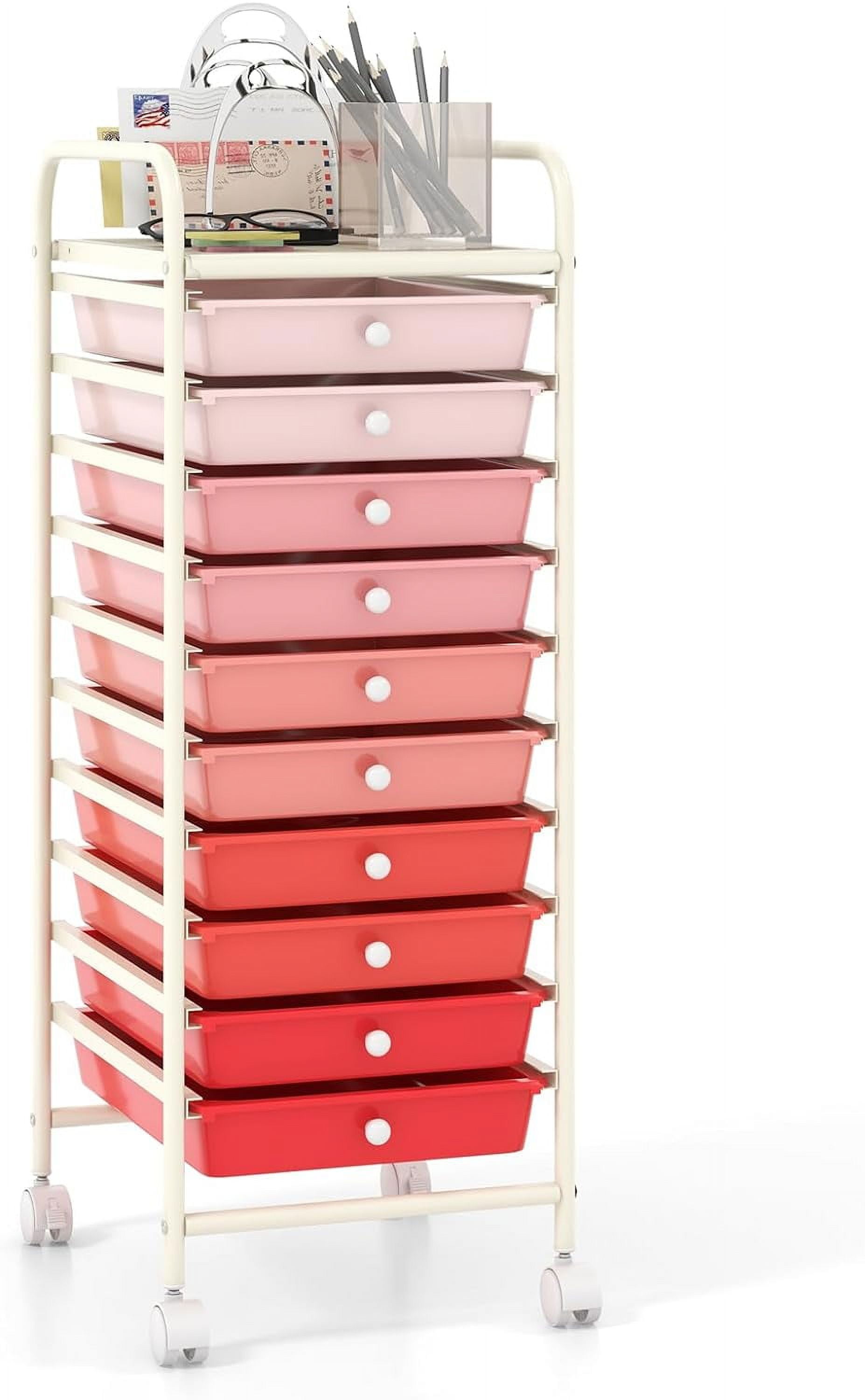 10-Drawer Rolling Storage Cart Utility Mobile Trolley with Removable ...