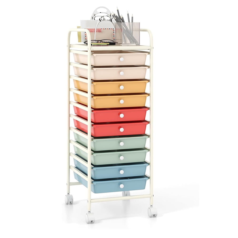 10-Drawer Rolling Storage Cart, Utility Mobile Trolley with Universal ...