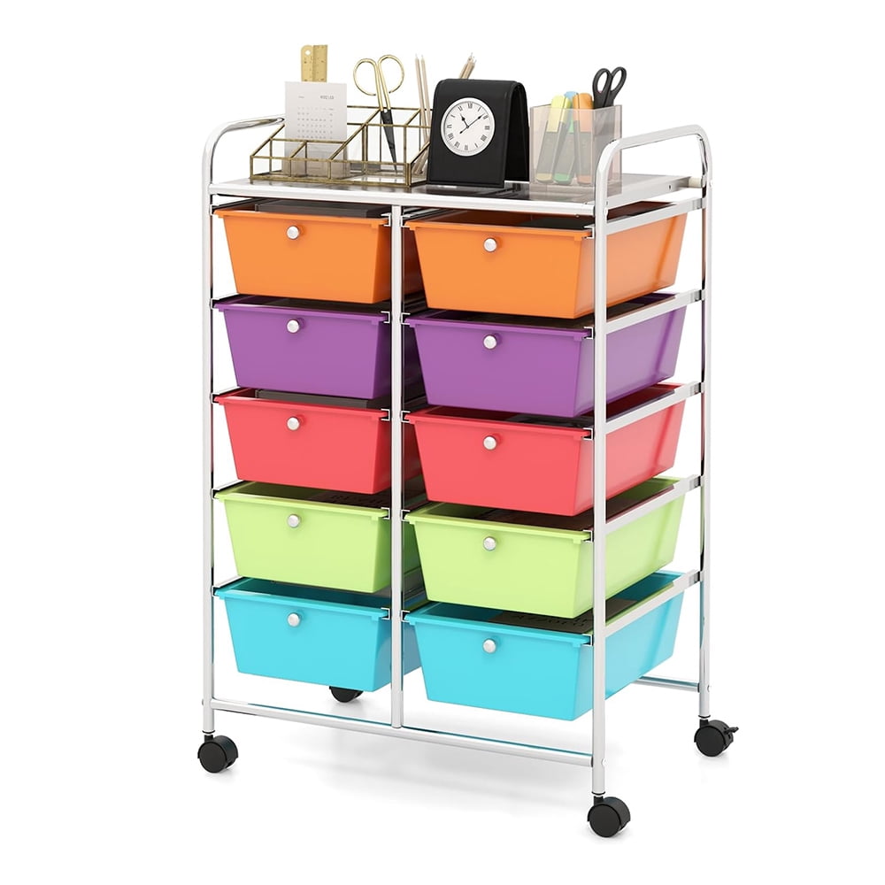 10-Drawer Rolling Storage Cart, Versatile Movable Beauty Salon Cart ...