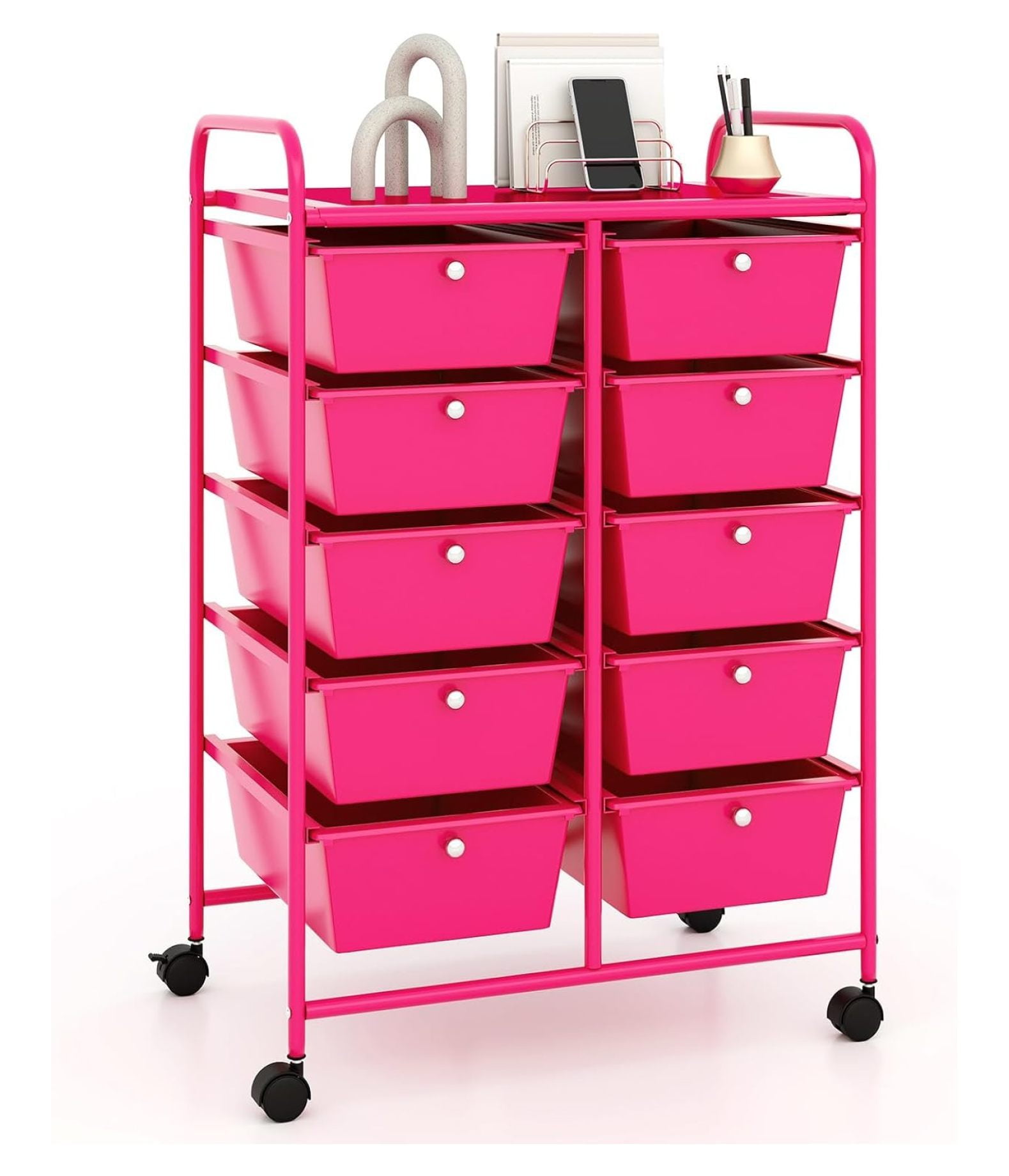 10-Drawer Rolling Storage Cart with Wheels - Mobile Organizer for Art ...